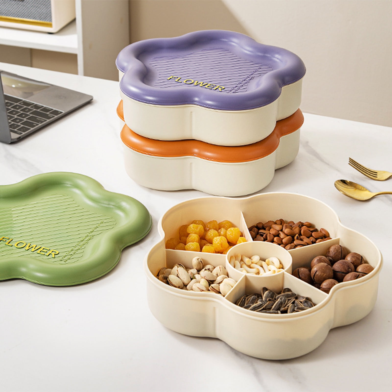 Riguas Food Storage Tray 6 Compartment Large Capacity Candy Plate ...