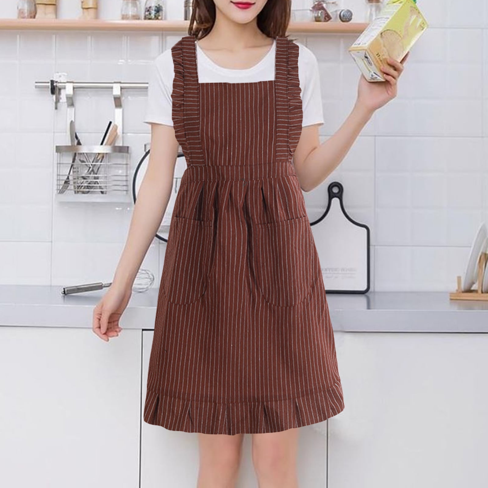 Riguas Kitchen Apron Soft Texture Double Pocket Design Breathable ...