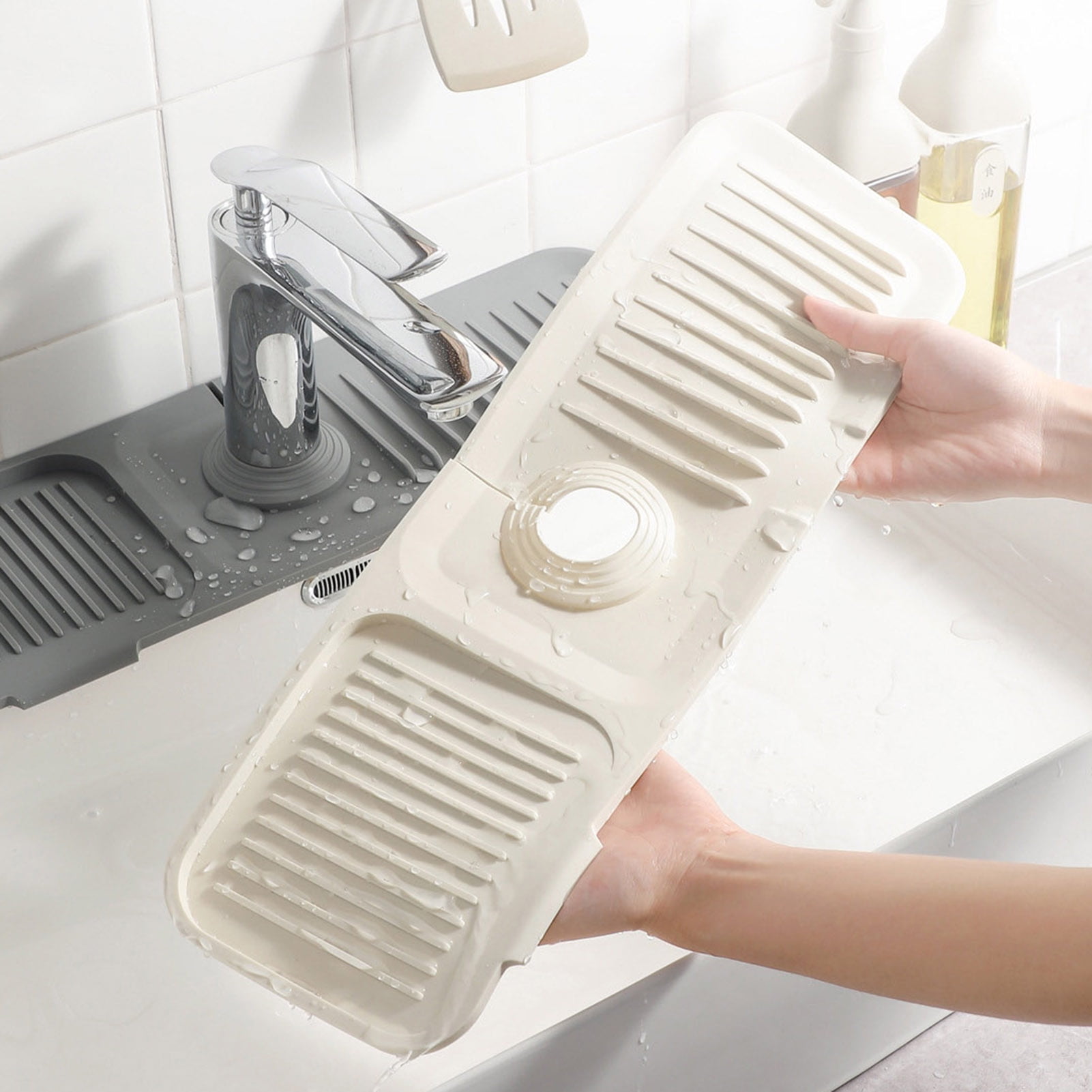 Riguas Kitchen Sink Splash Guard Faucet Drain Mat Non-Slip Silicone ...