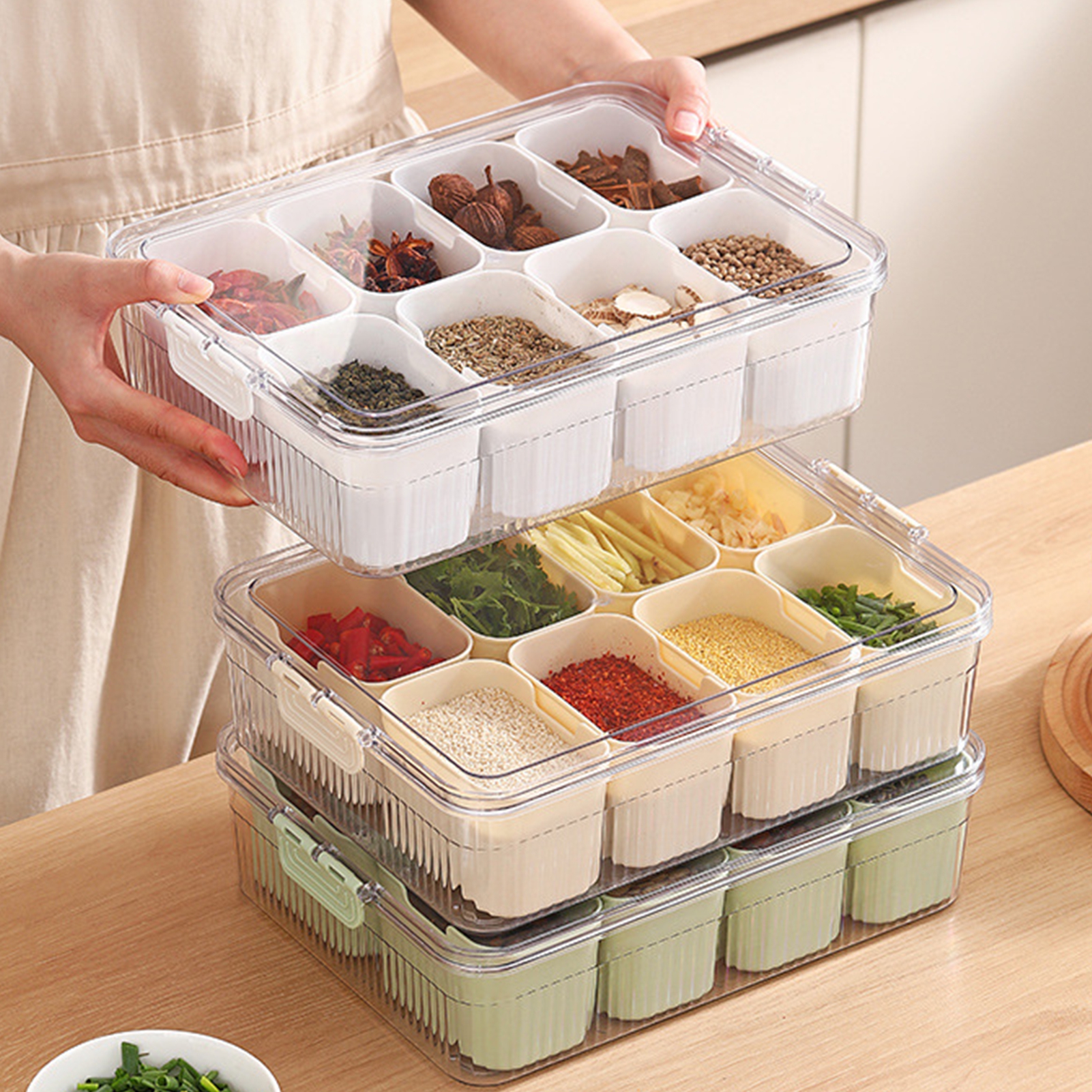 Riguas Large Snack Box with Lid Divided Serving Tray Clear Organizer ...