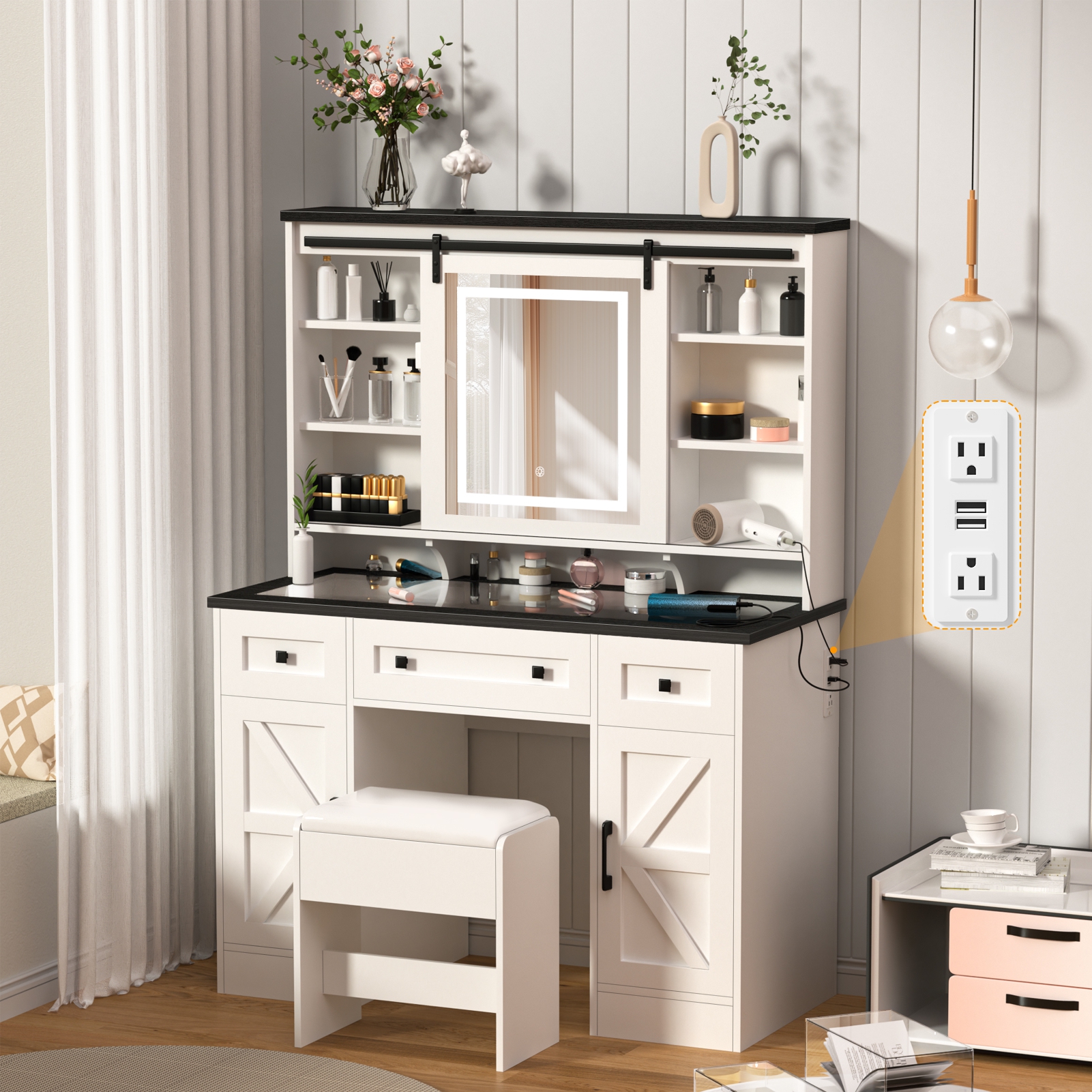 Riguas Makeup Desk, Vanity Desk with Sliding Mirror, Bedroom Dressing ...