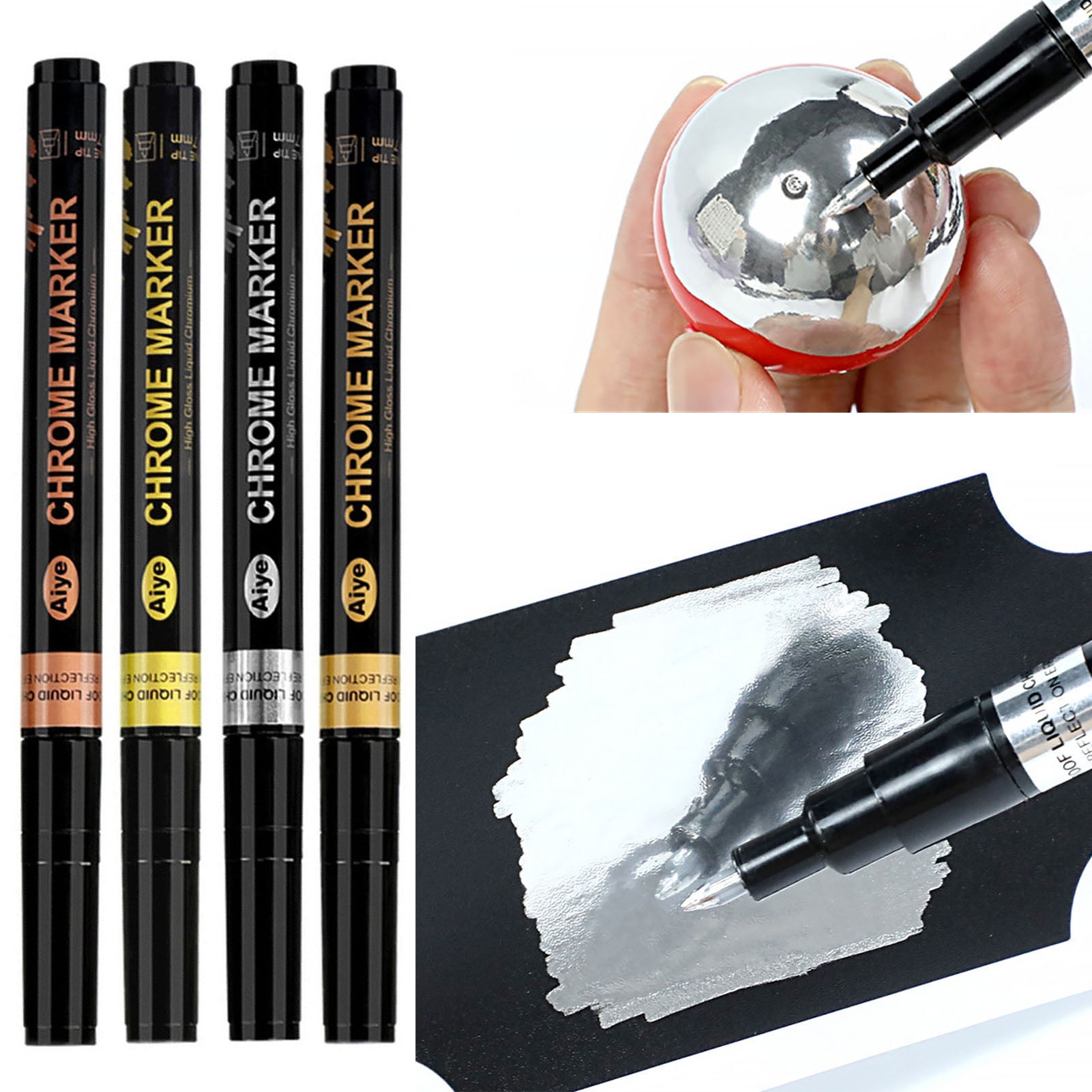 Riguas Metal Chrome Marker Pen Golden Waterproof Model Painting Marking ...