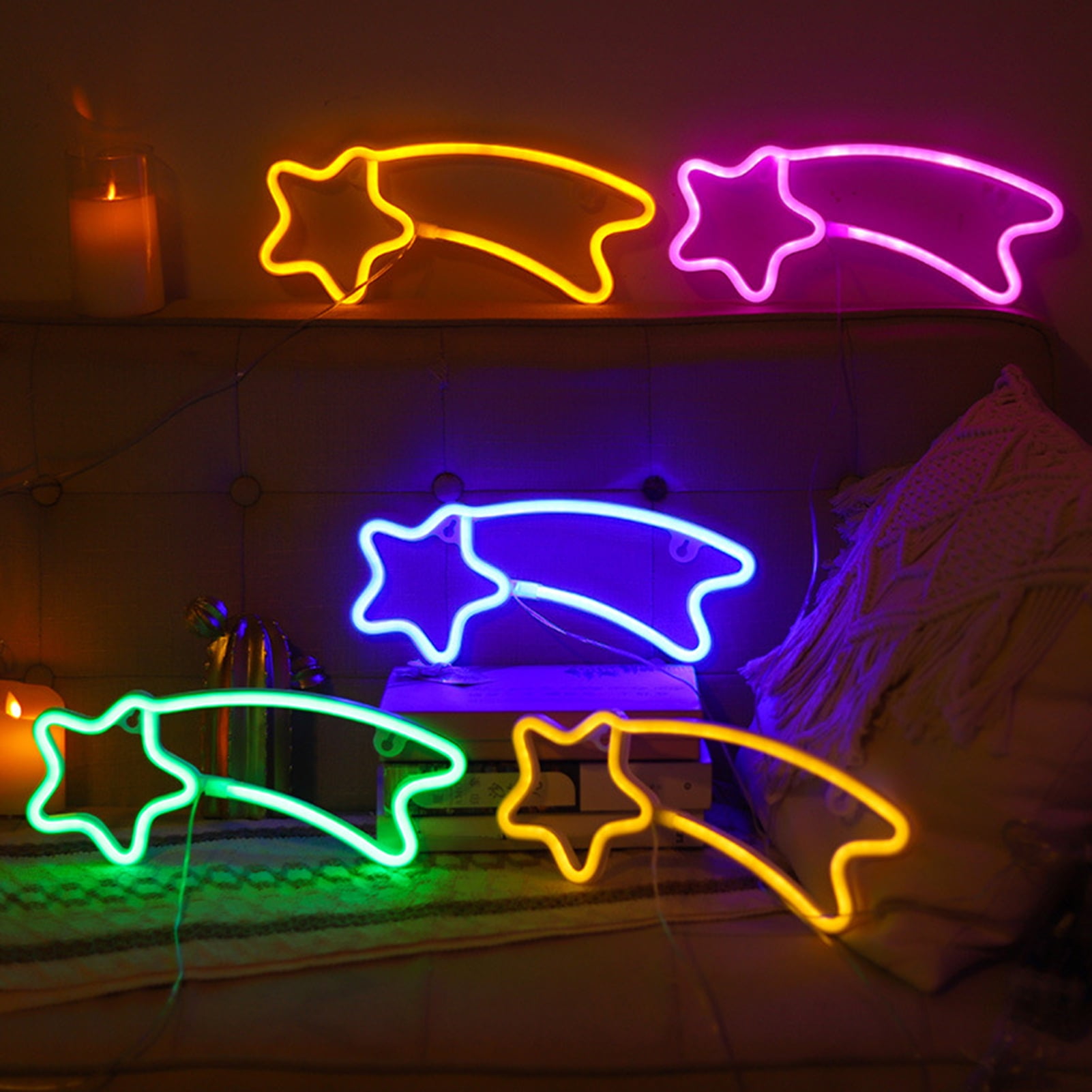 Riguas Meteor Neon Sign Lamp Creative Shape Non-glaring USB/Battery ...
