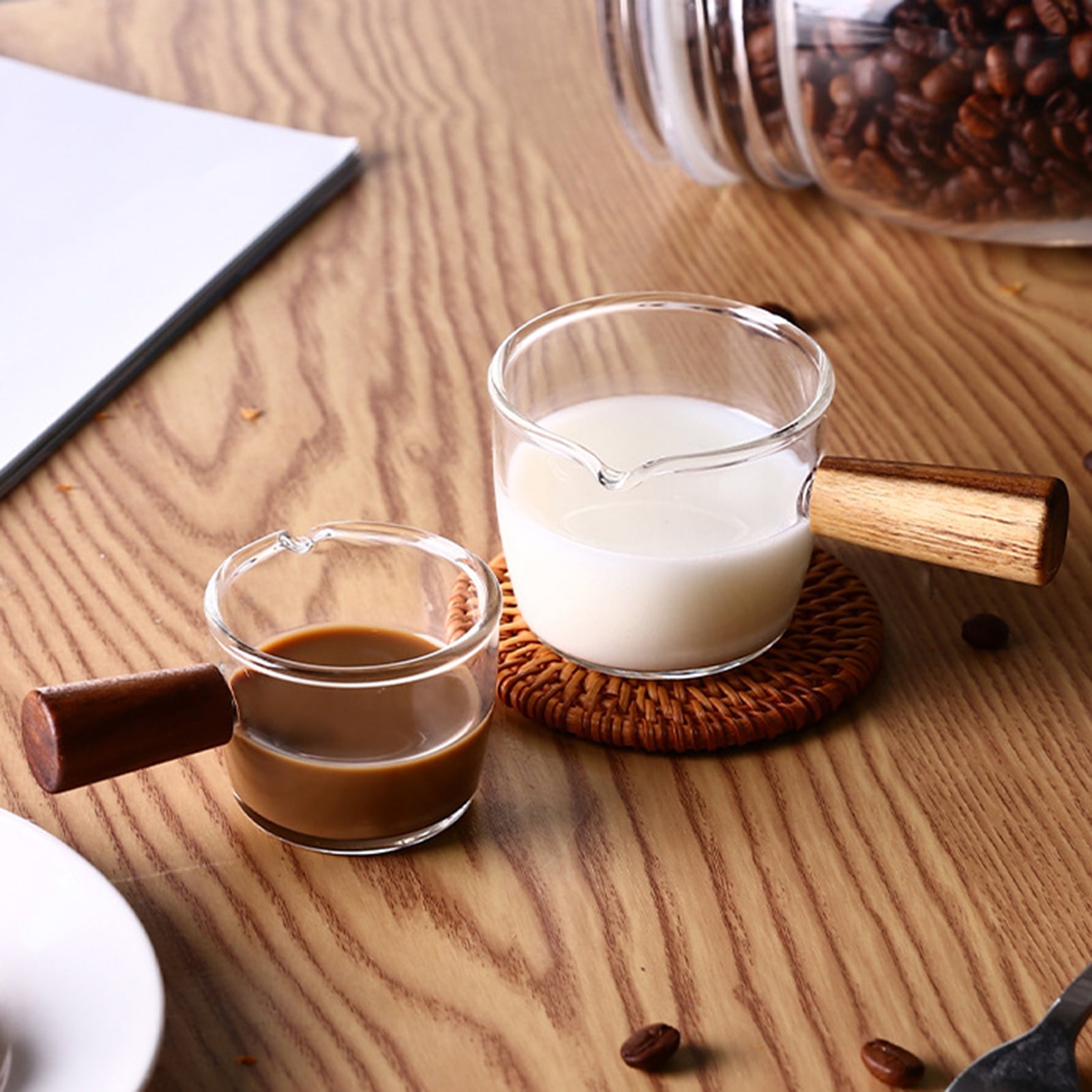 Riguas Milk Cup Non-slip Anti-crack with Scale with Wood Handle Spout ...