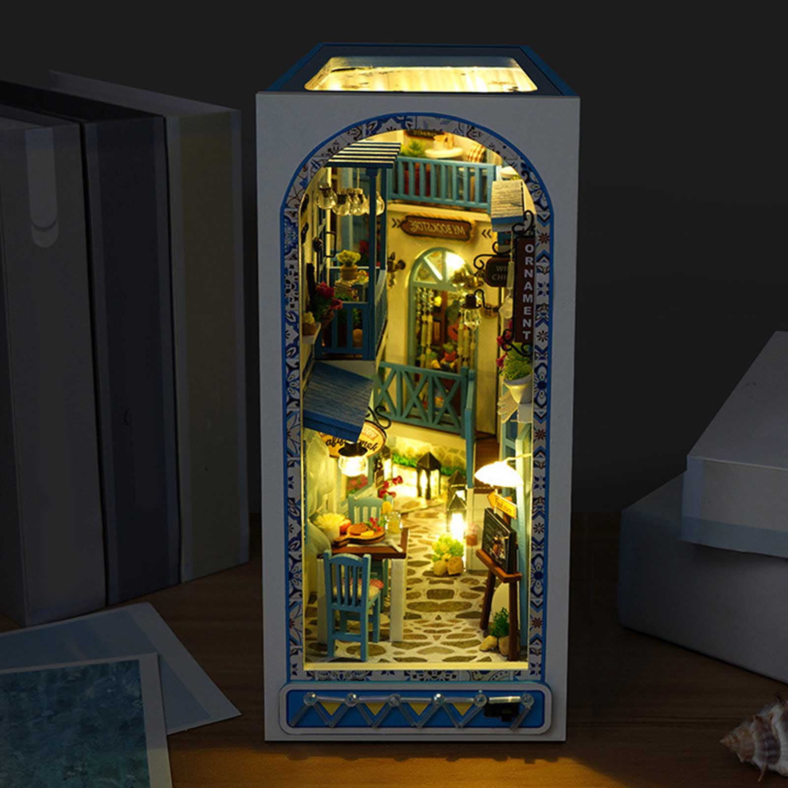 Riguas Mini Book House DIY Wooden Book Nook Shelf Insert Miniature ...