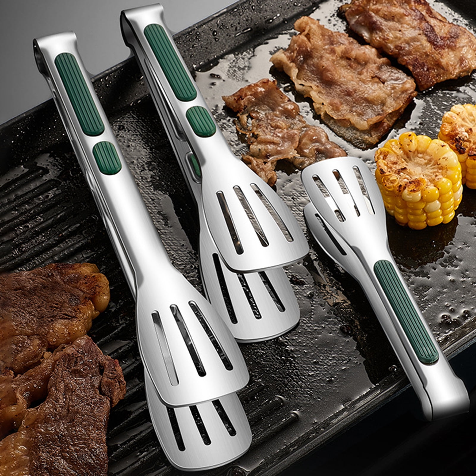 Riguas Non-Slip Silicone Handle Food Tongs Hollowed Draining Serving ...
