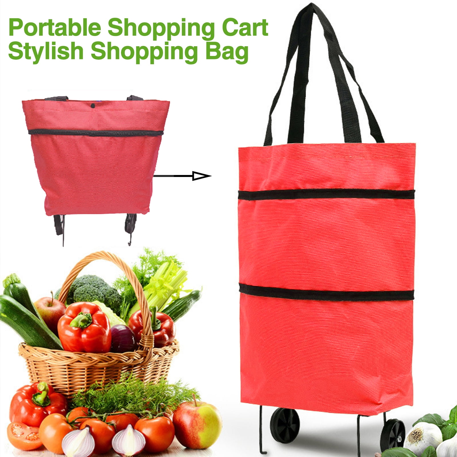 Riguas Portable Shopping Cart Foldable with Wheels Heavy Duty Reusable ...