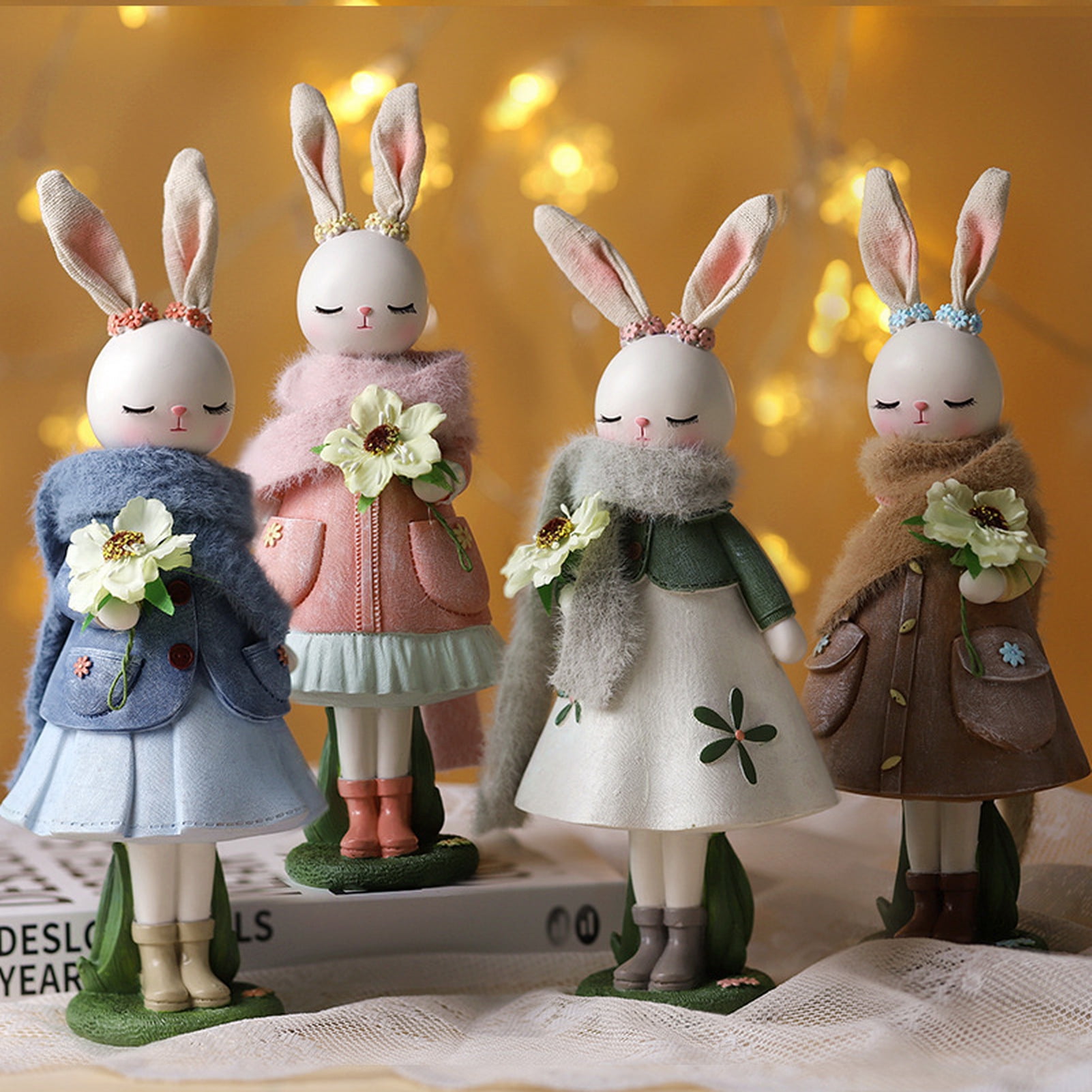 Riguas Rabbit Figurine Long Ears Vivid Appearance Decorative Resin Cute ...