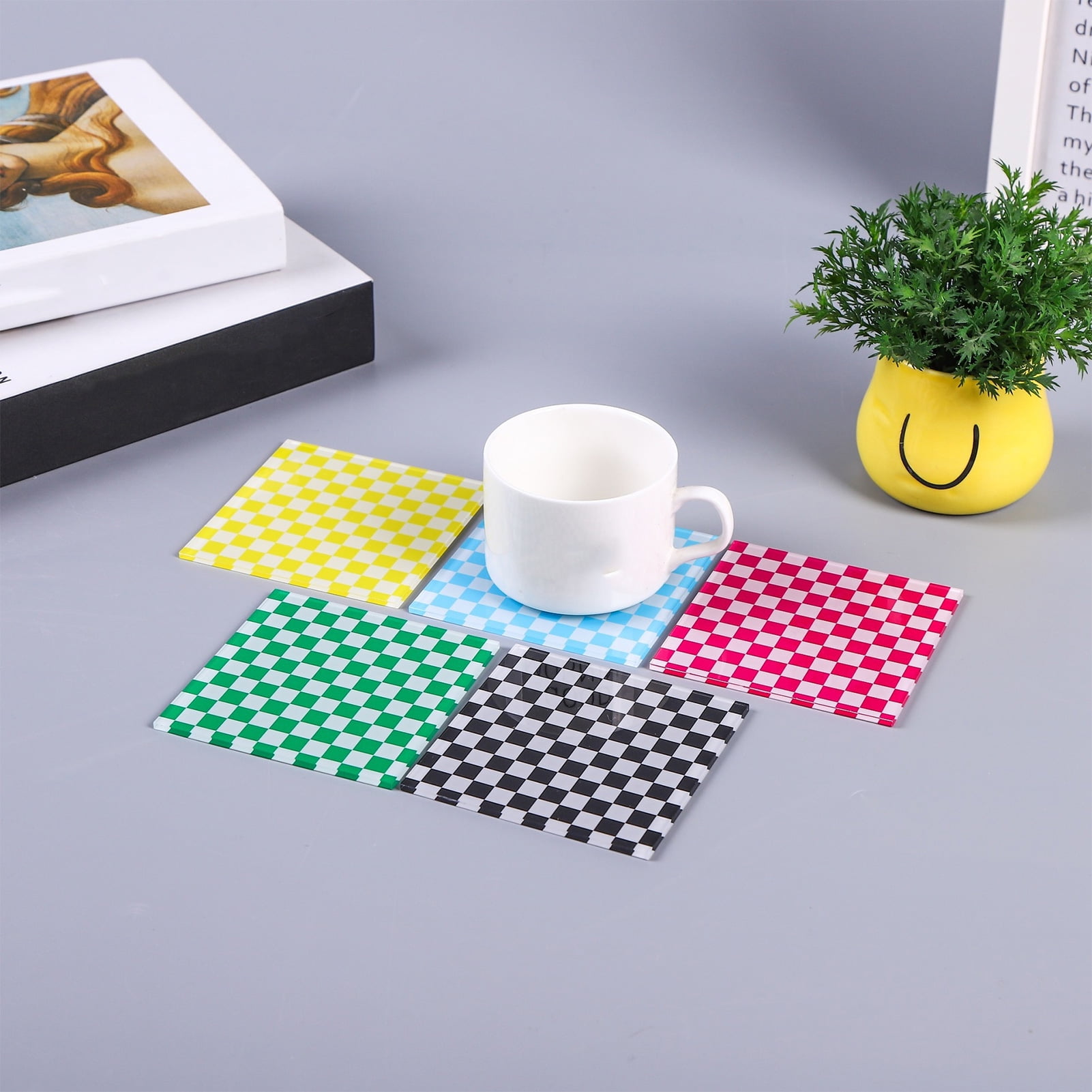 Riguas Retro Checkerboard Coaster Fine Workmanship Stylish Acrylic Heat ...