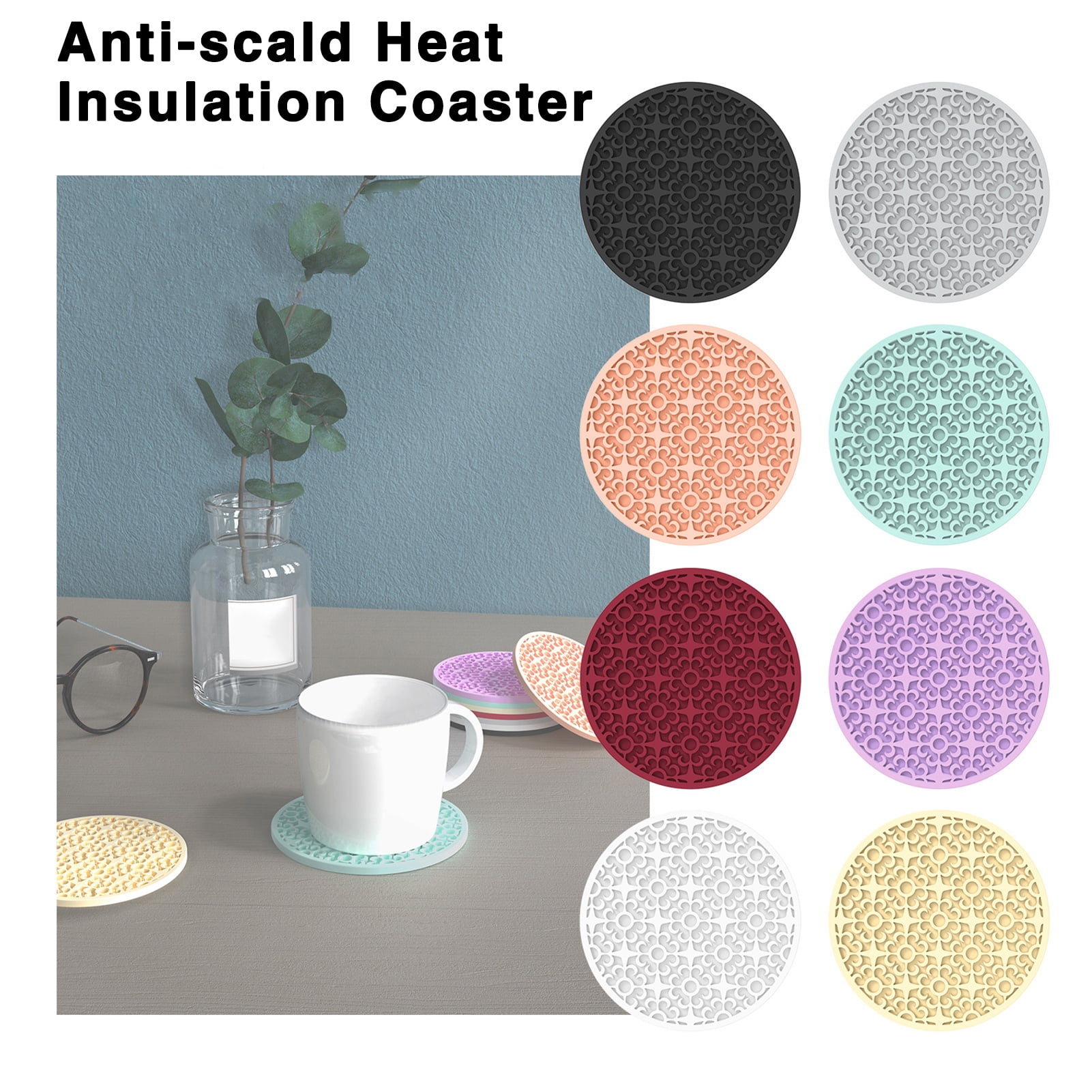 Riguas Retro Patterned Silicone Coaster Heat Insulation Easy to Clean ...