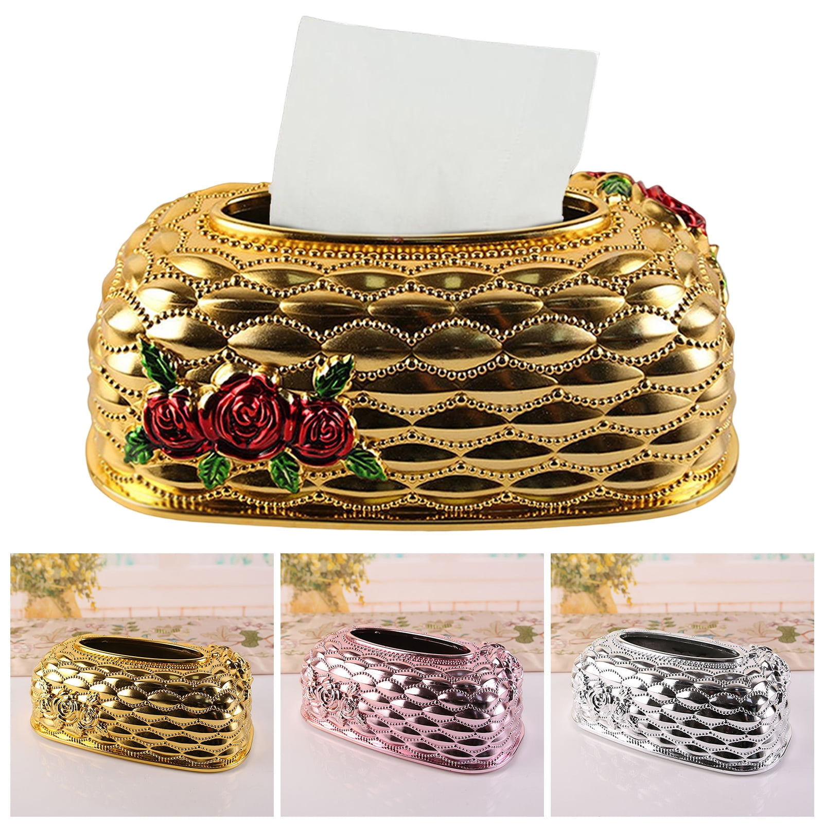 Riguas Rose Flower Pattern Oval Texture Plastic Luxury Tissue Box ...
