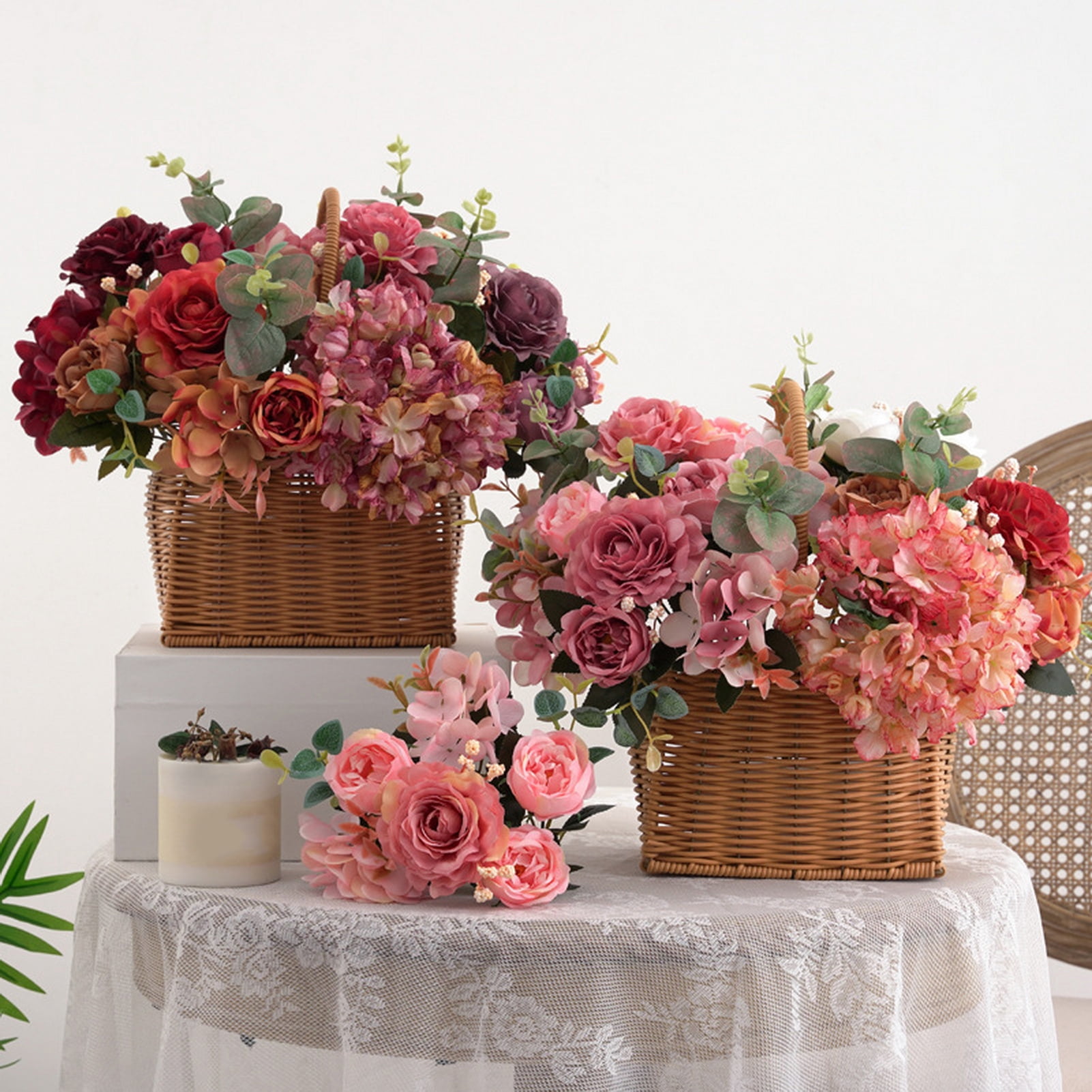 Riguas Rose Pink Peony Artificial Flower 6 Fork Vintage Style Realistic ...