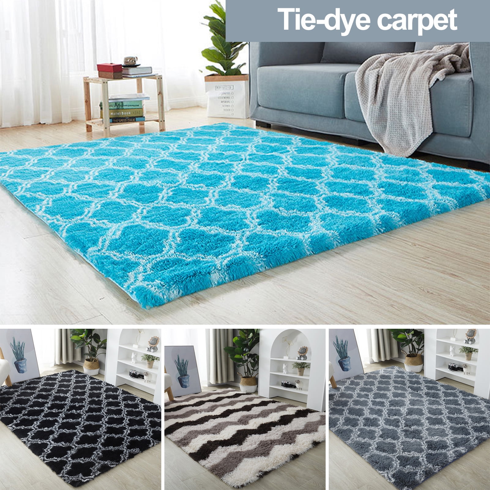 Riguas Shaggy Tie-Dye Area Rug Water Ripple Geometric Super Soft Fluffy ...