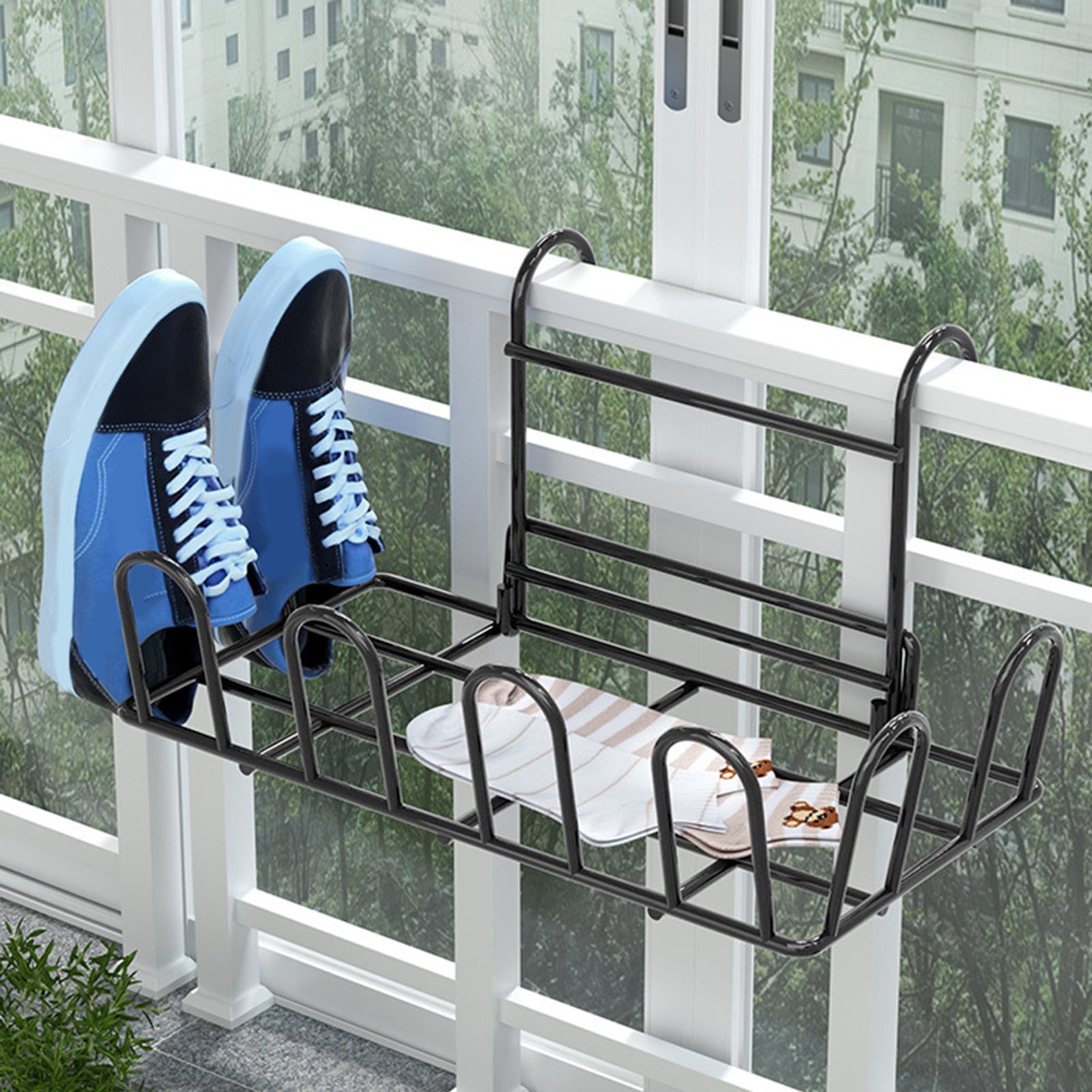 Riguas Shoe Drying Rack with Hook Movable Hollow Quick Drain Balcony ...