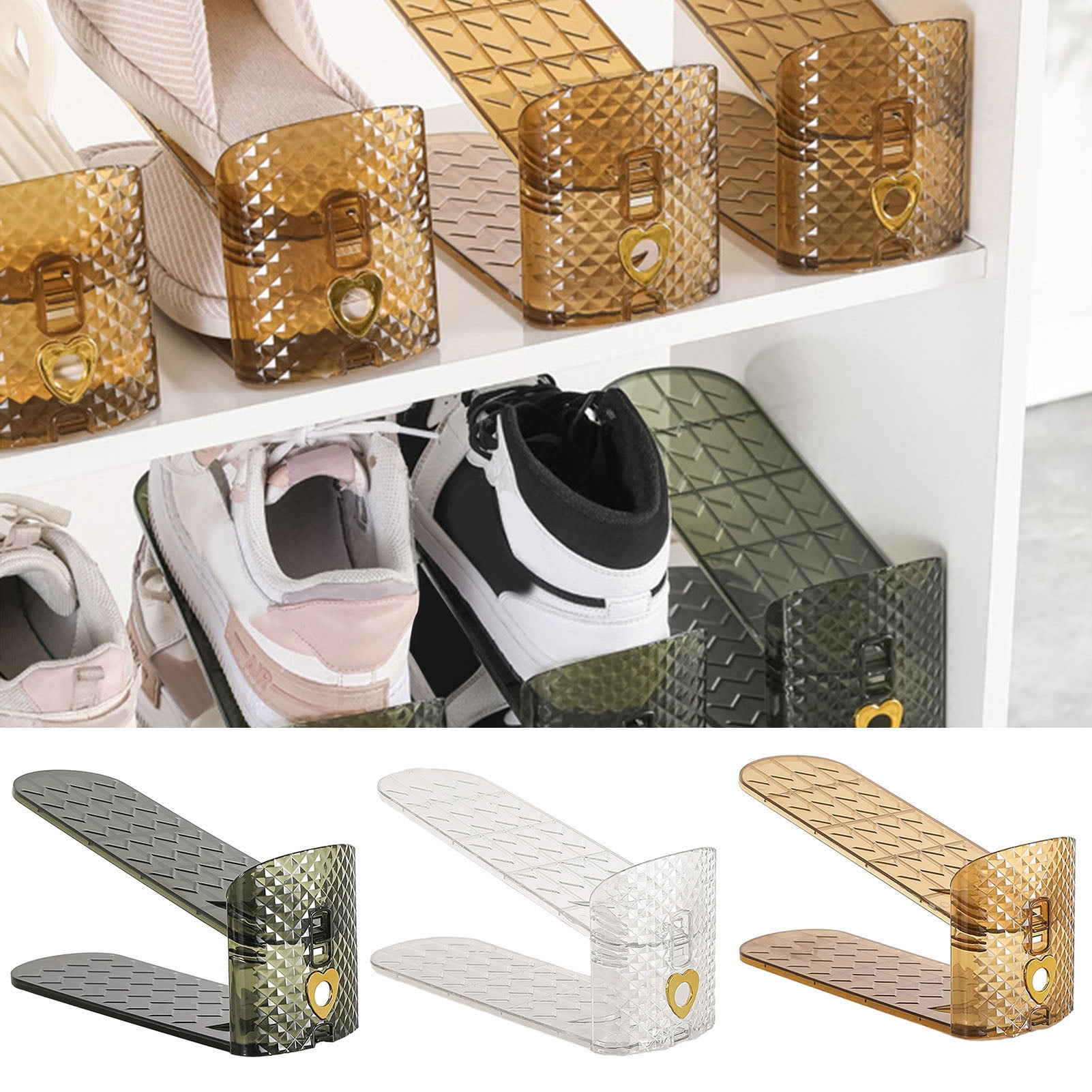 Riguas Storage Shoe Rack Double Tier Three Different Height Adjustable ...