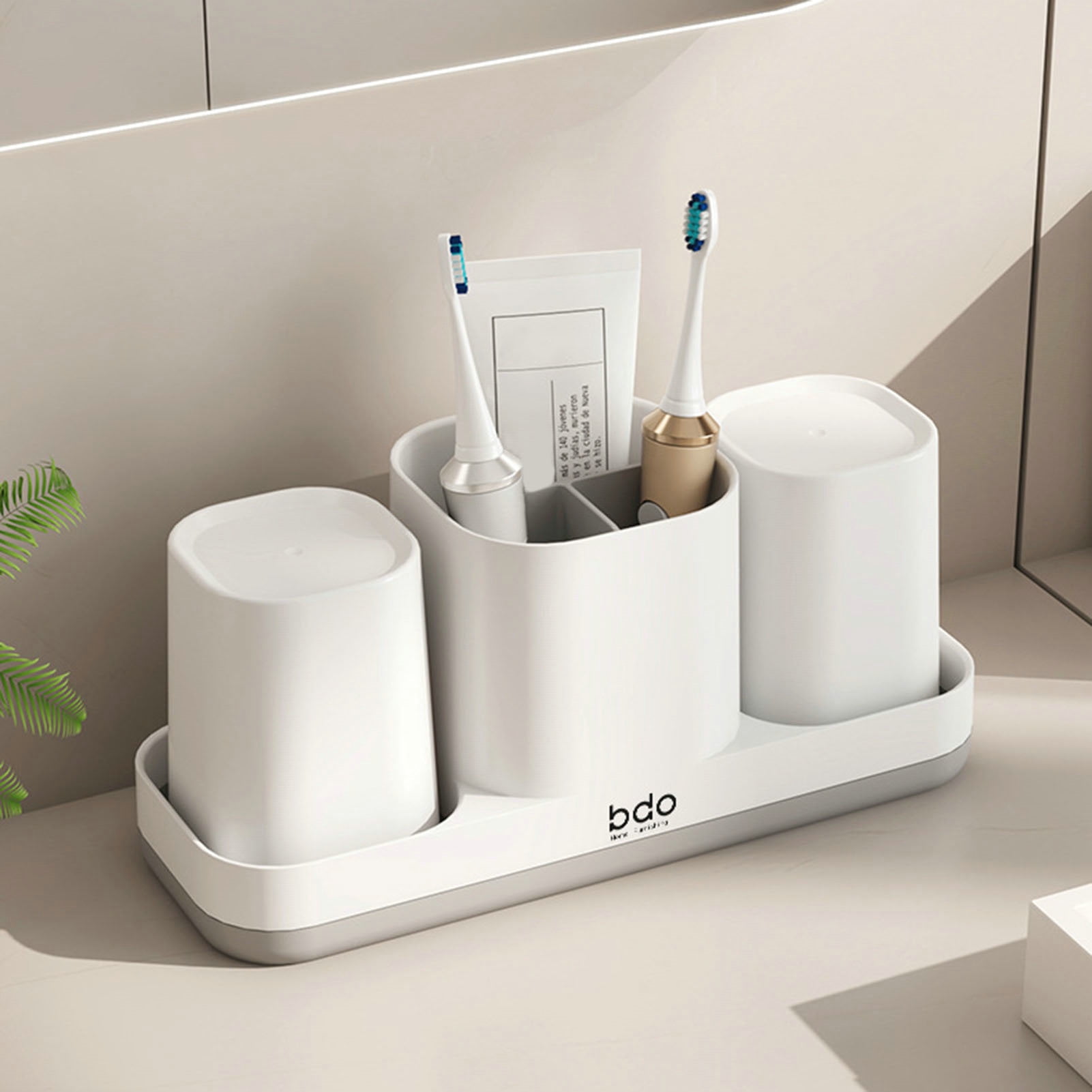 Riguas Stylish Toothbrush Holder Set with 2 Cups Compartment Space ...