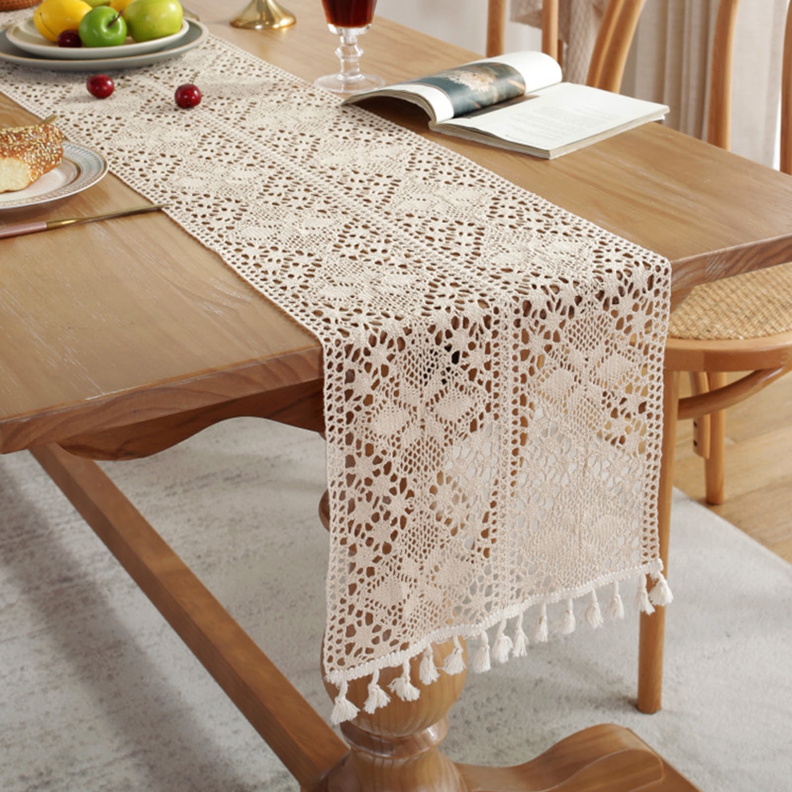 Riguas Table Runner with Tassels Hollow Design Boho Style Table Cover ...