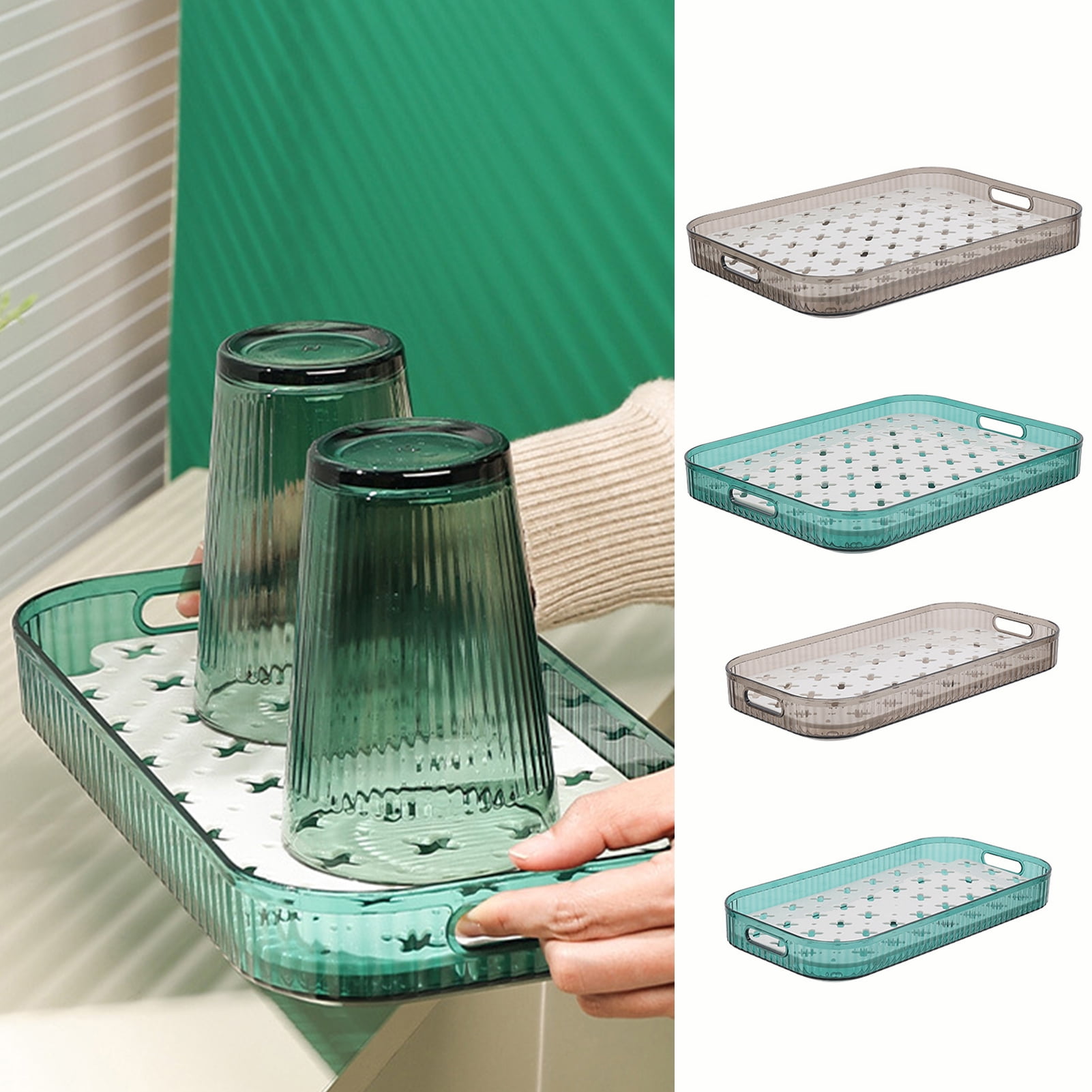 Riguas Tea Cup Tray Double Layer Hollow Drain Modern Anti-slip Clear ...
