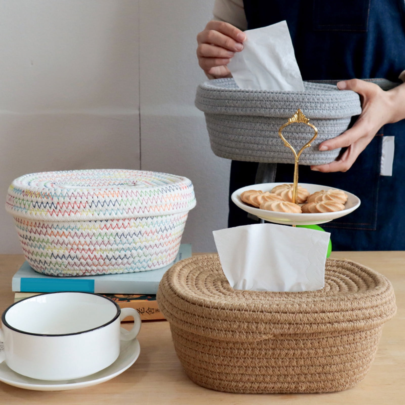 Riguas Tissue Storage Box Woven Good Ventilation Large Capacity Storage ...
