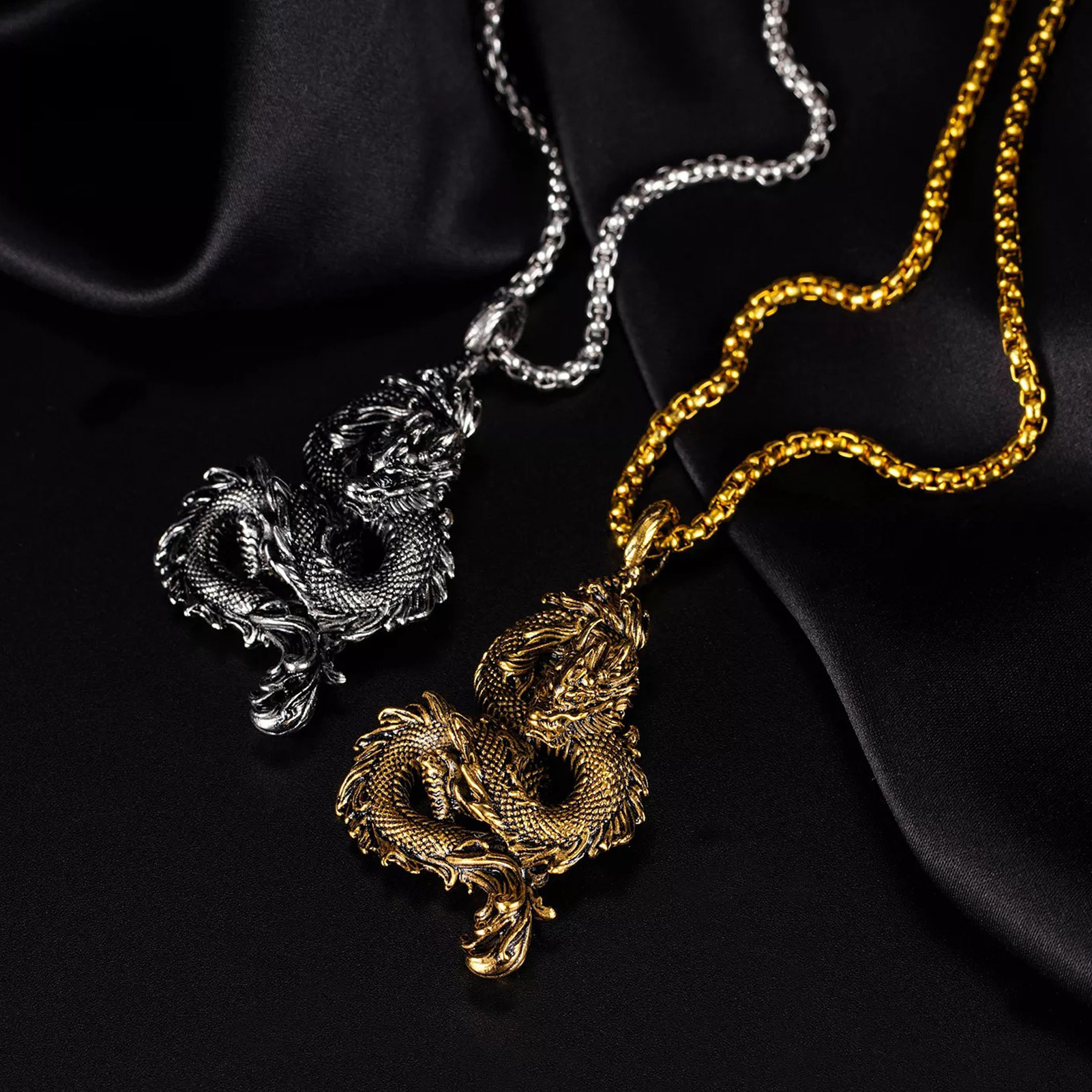 Riguas Titanium Steel Dragon Necklace Jewelry Vintage Hip Hop Chinese ...
