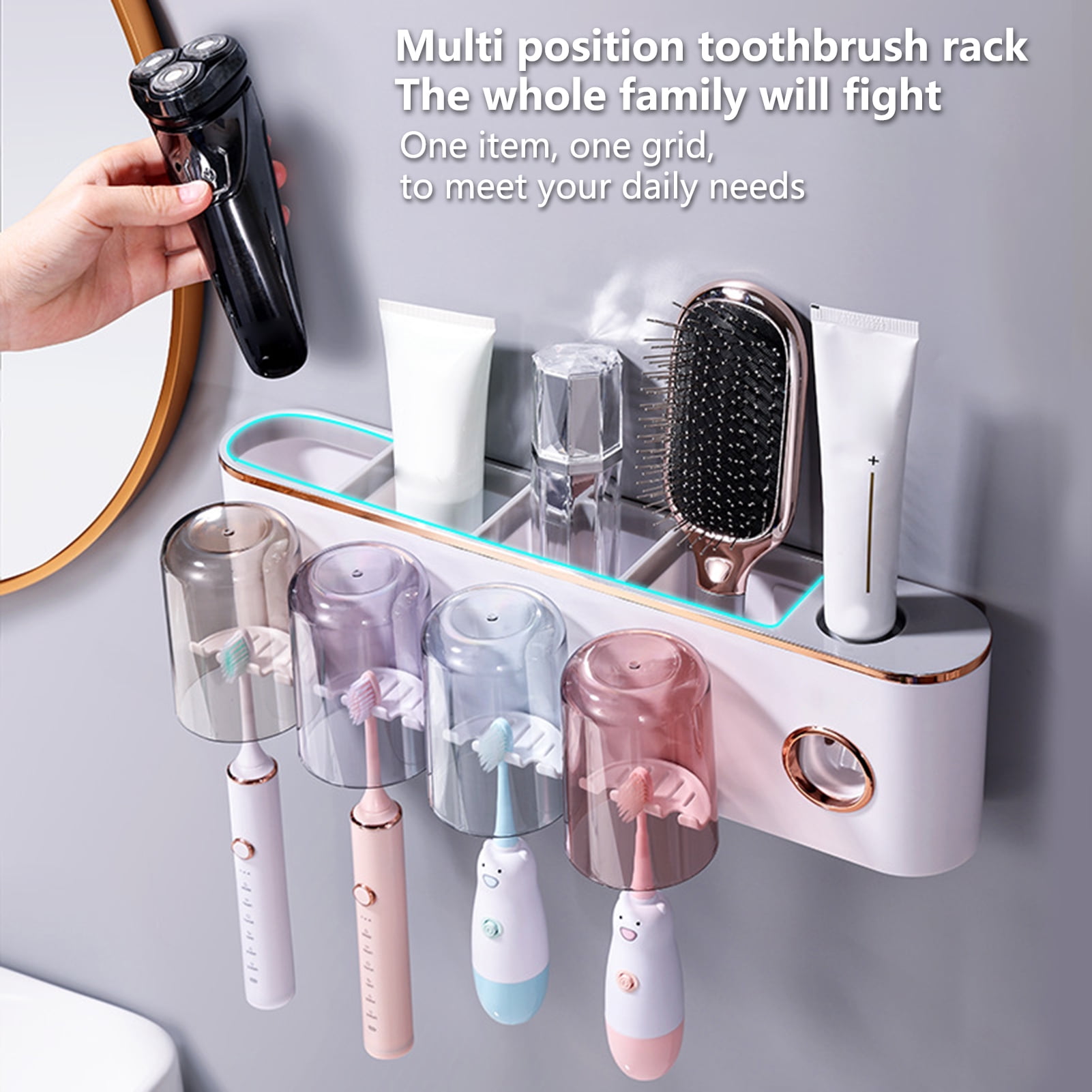 Riguas Toothbrush Rack Punch-free Dustproof Plastic Wall-mounted ...