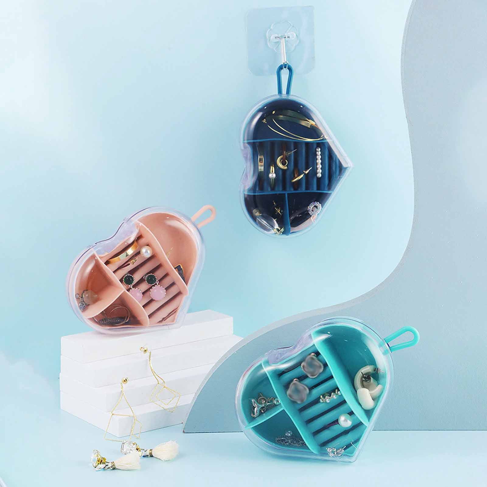 Riguas Travel Jewelry Box Compact Transparent Heart-shaped Easy Access ...