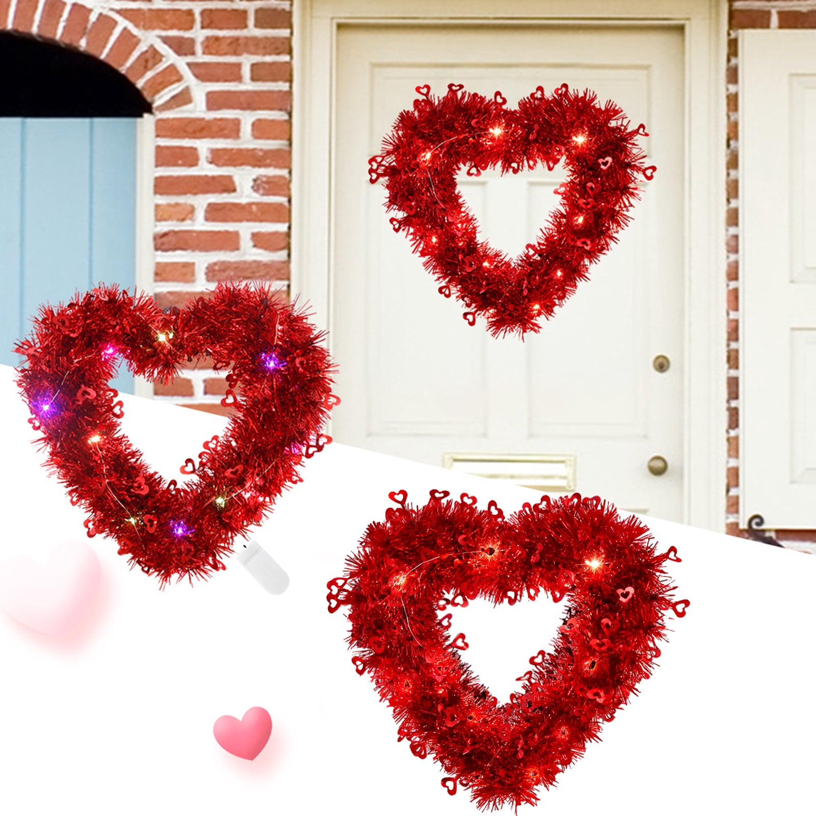 Riguas Valentine Day Wreath Luminous Festive Versatile Wall-mounted ...