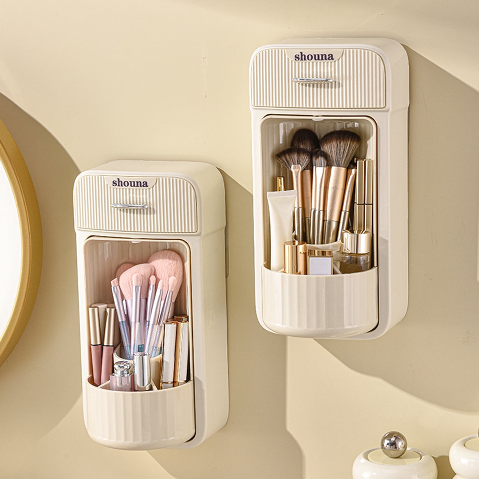 Riguas Wall Mounted Makeup Brush Storage Box Rotatable Dustproof ...