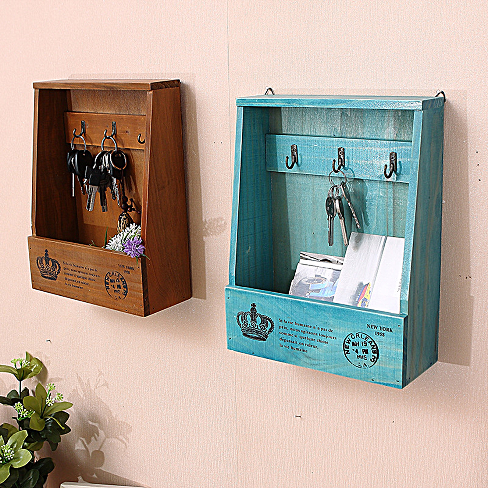 Riguas Wall Storage Box Retro Rustic Style Wall-mounted Large Capacity ...