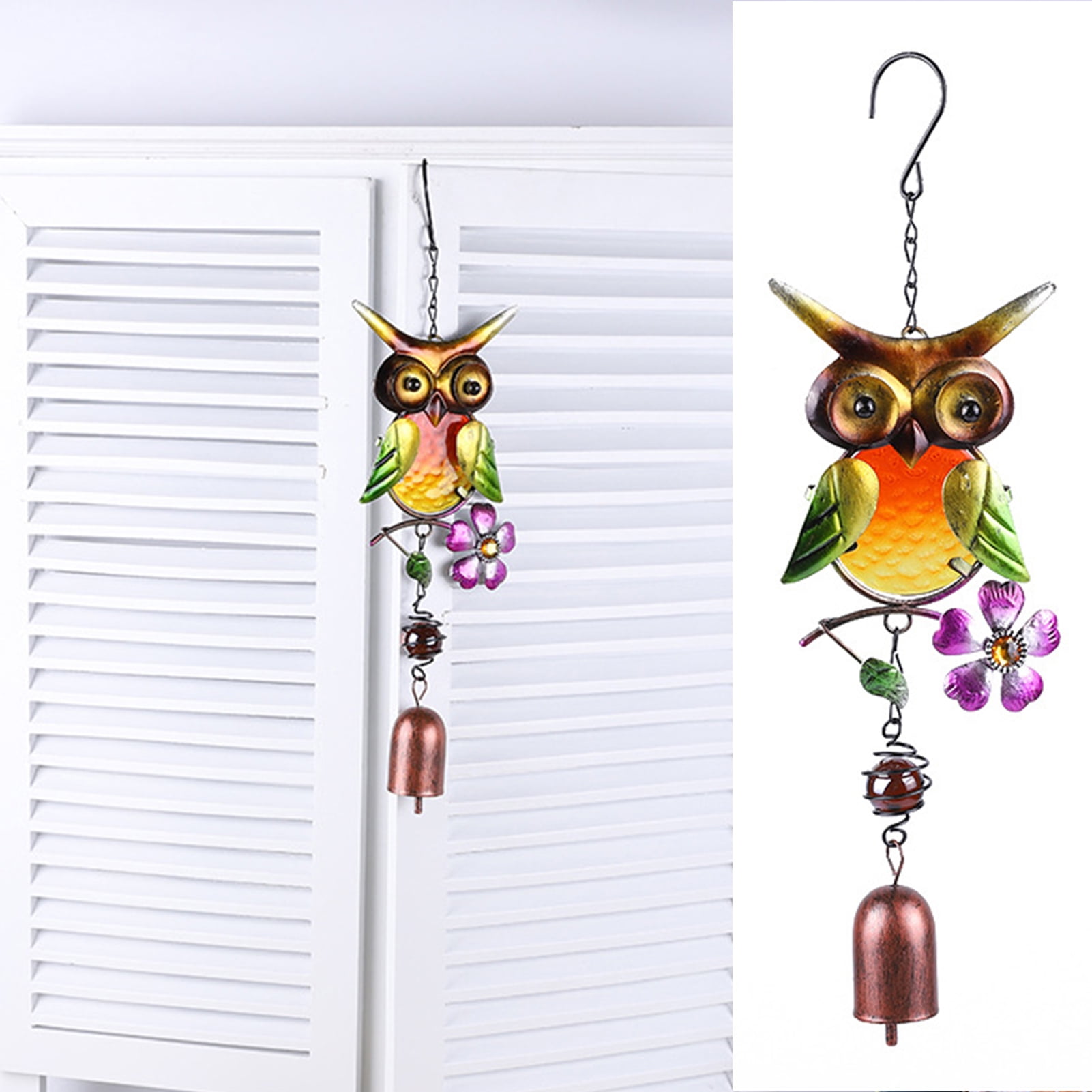 Riguas Wind Chime Hanging Ornament European Style Owl Design Glass ...
