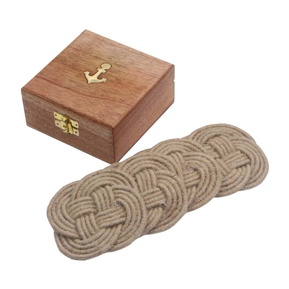 Rii Brand 4" Jute Rope Coaster Brown Color with Wooden Box Set of 4 ...