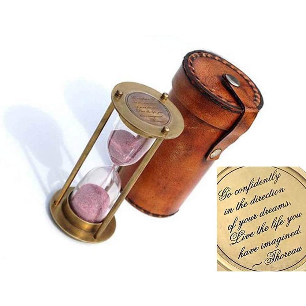 Rii Brand Brass Engraved Bronze Finish Hourglass with Leather Case 6 ...