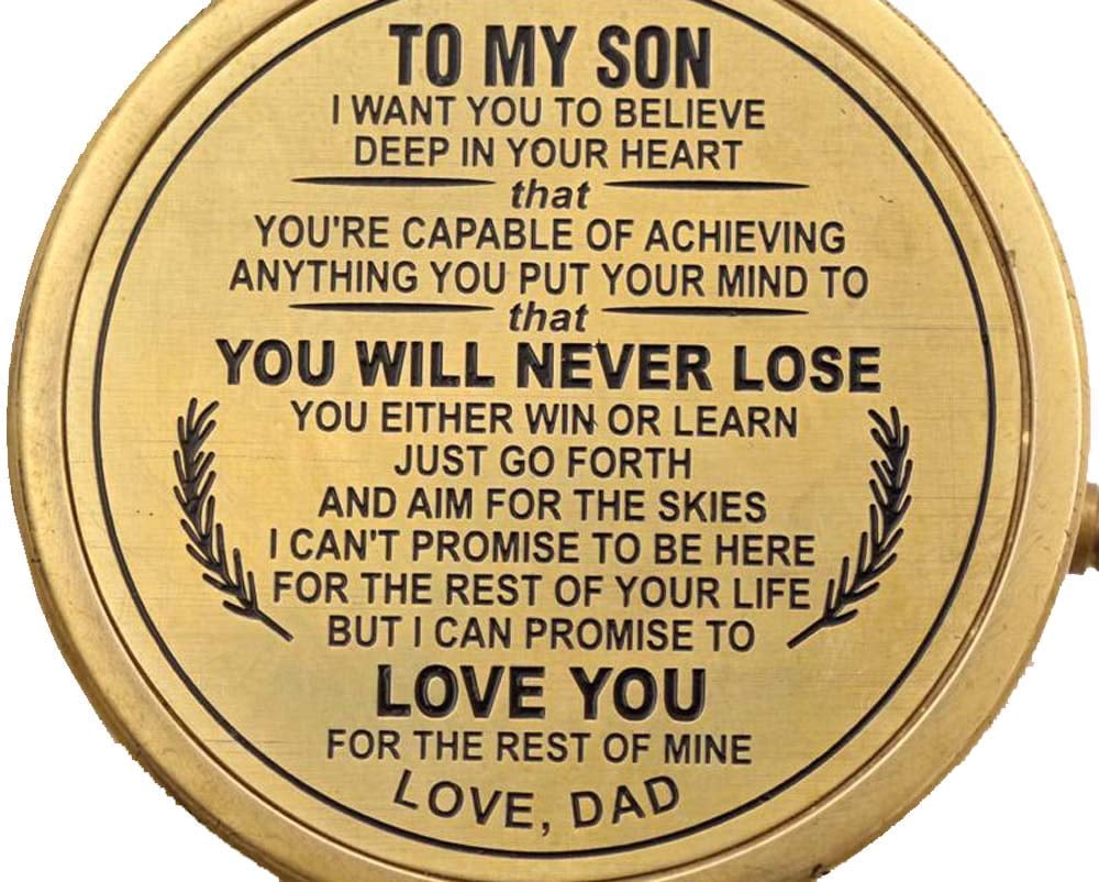 Rii Brand Dad to Son Gift Brass Golden Color Engraved Compass with ...
