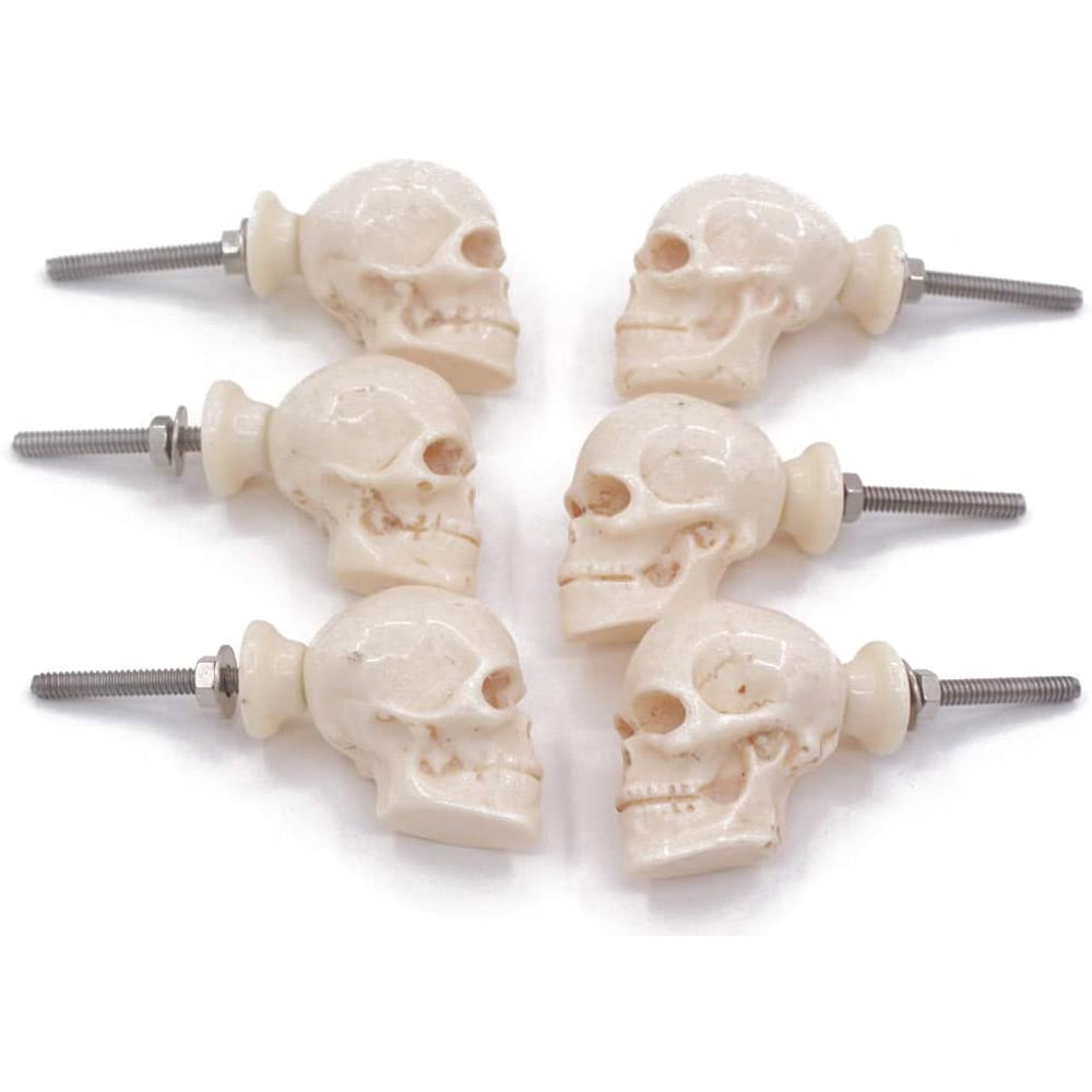 Rii Brand Resin Skull Knobs Nautical Ivory Colored Knobs Set of 6, 3 ...
