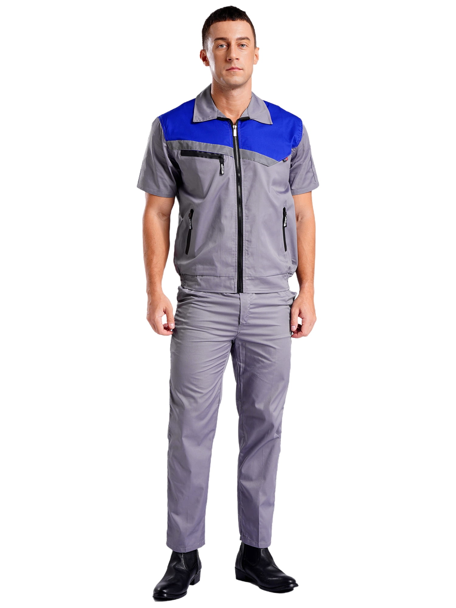 Riismen Men's Mechanic Uniform 2-Piece Work Suit Front Zip Coat Shirts ...