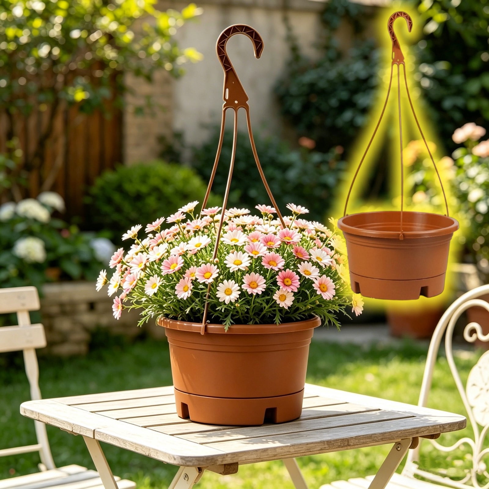 Rijanmt Hanging Plastic Flower Pot,Hanging Planter with Hanger Hook ...