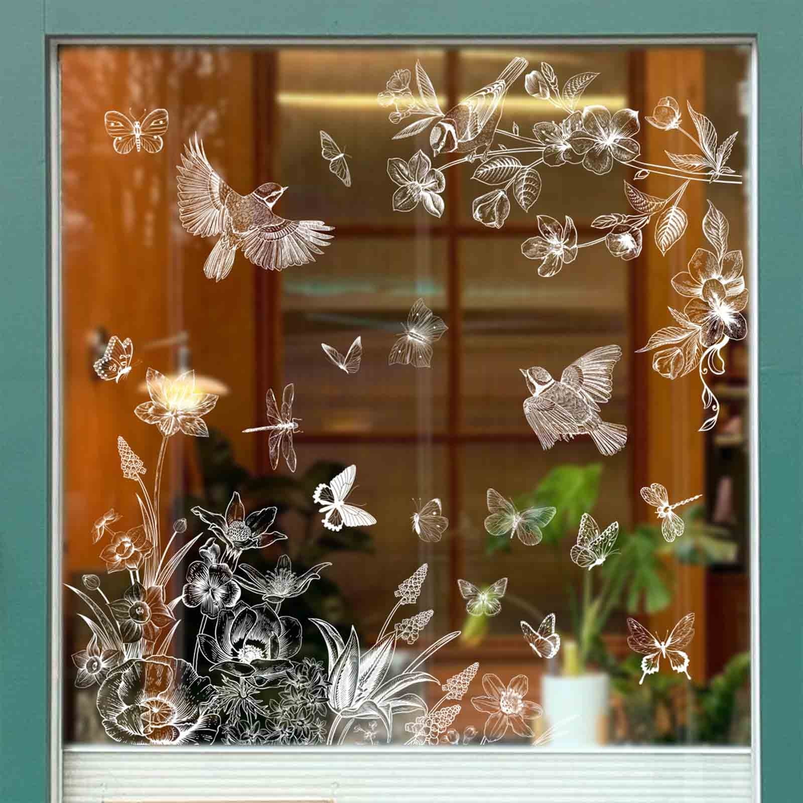 Rijanmt Spring Flowers Birds Window Decal Glass Sticker,Cute Butterfly ...
