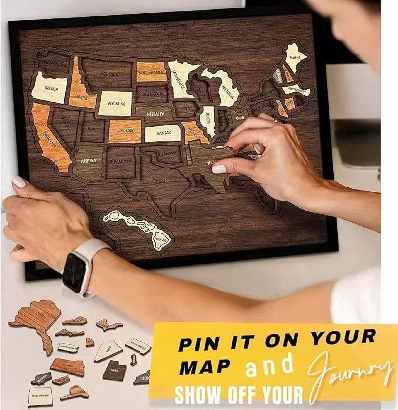 Rijanmt Wooden USA Travel Map Puzzle,United States Journey Tracker Maps ...