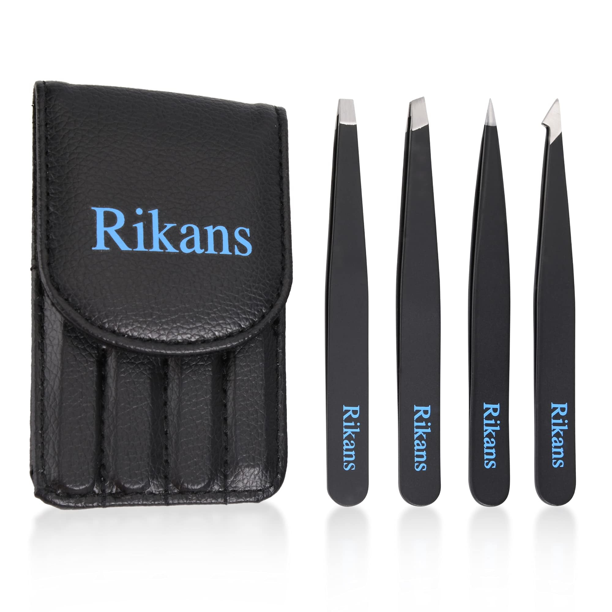 Rikans Precision Tweezers Set - Pack of 4 Black Tweezers - Handy Carry ...