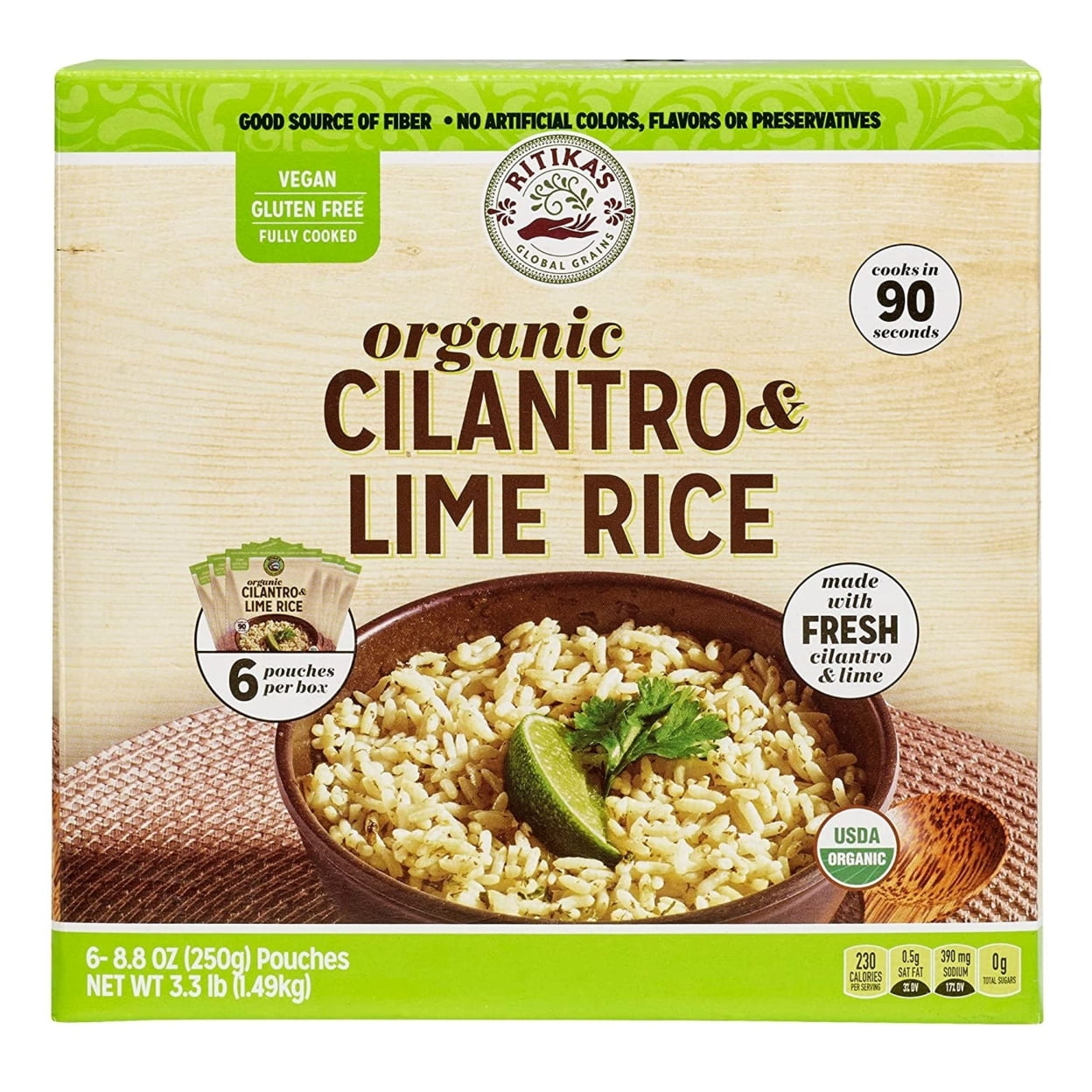 Rikita's Global Grains Organic Cilantro Lime Rice 8.8 Ounce Pack of 6 ...