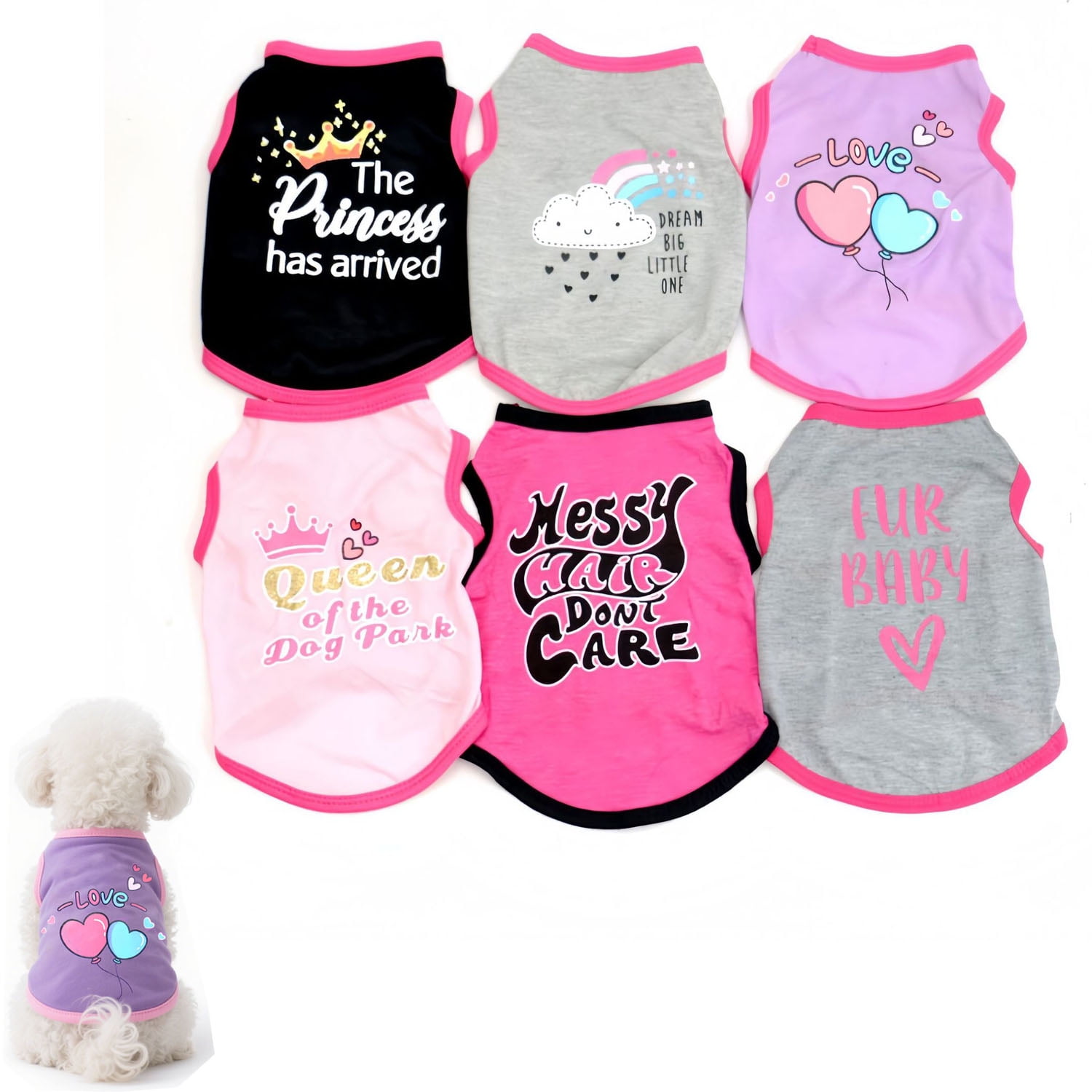 6 Pack Riklu Dog Clothes for Small Dog, Stylish Dog Shirt in Vibrant ...