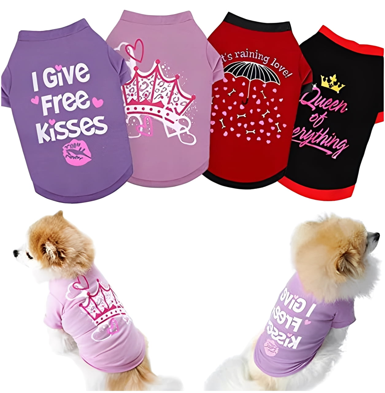 Riklu Set of 4 Dog Shirts for Small Dogs, Lightweight XS Puppy T-Shirts ...