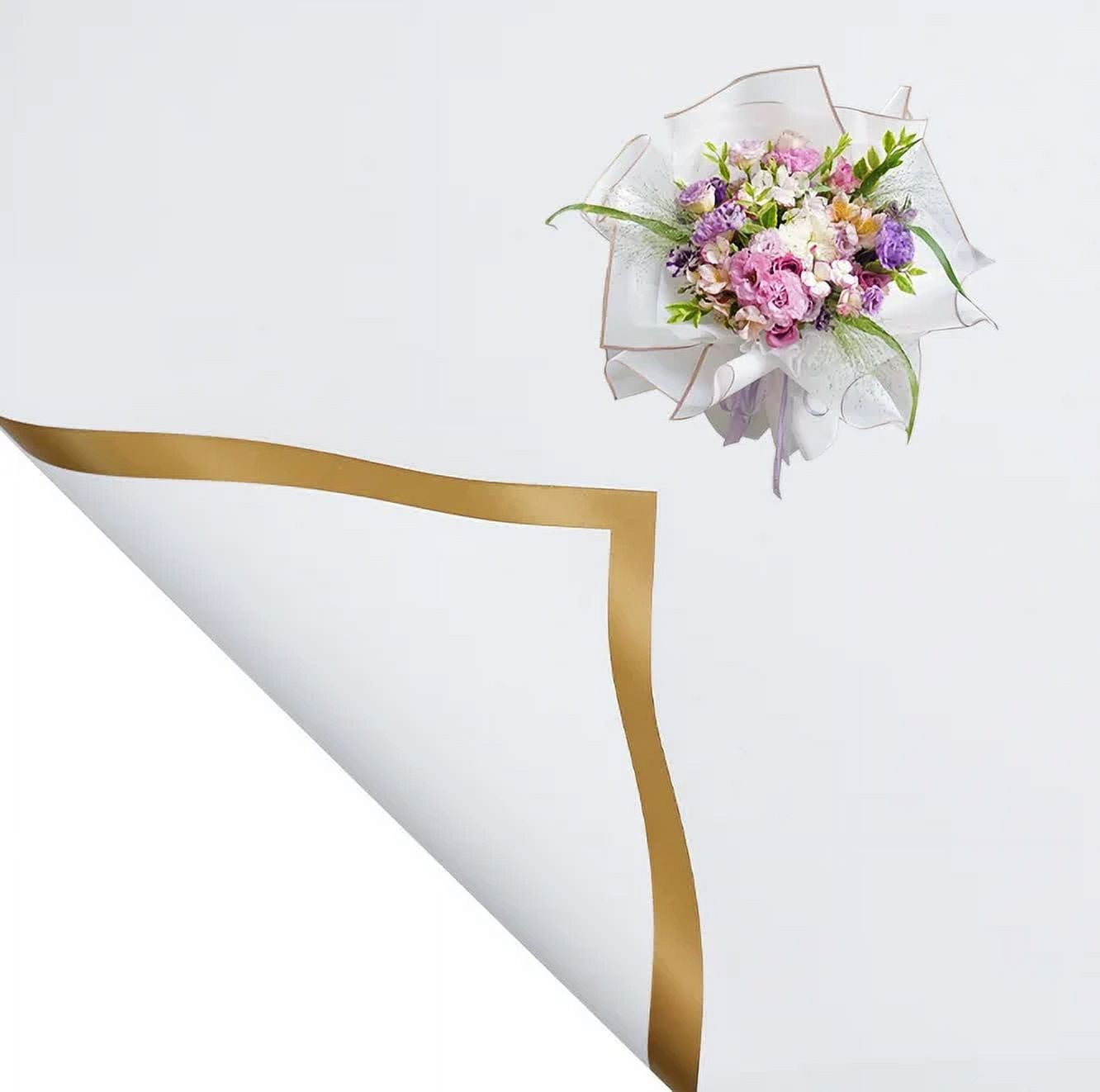 "20 Sheets Frosted Flower Wrapping Paper, Gold Edge, Waterproof, 22 ...