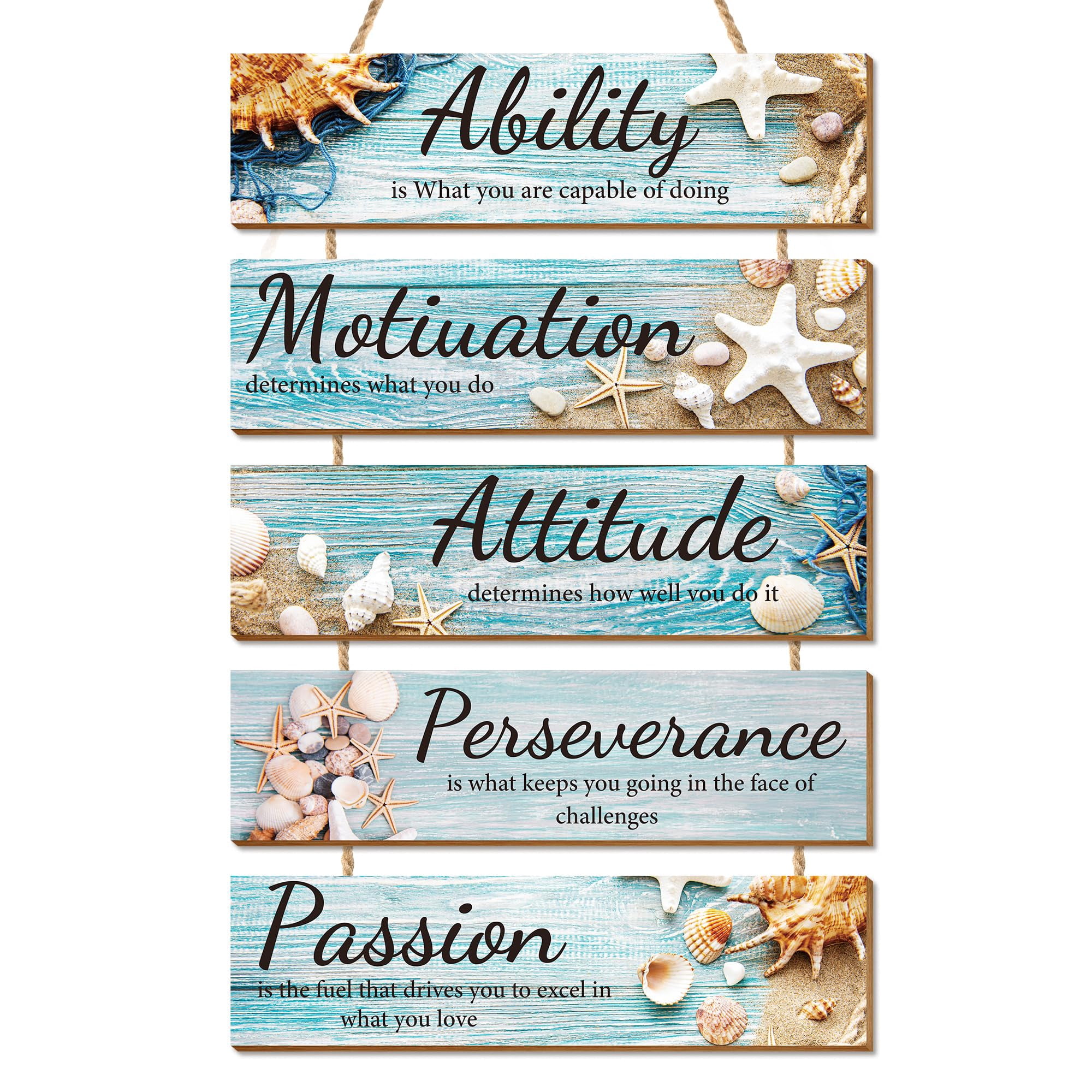 Riletese Ocean Beach Inspirational Wall Decor - 5 Pcs Wooden Rustic ...