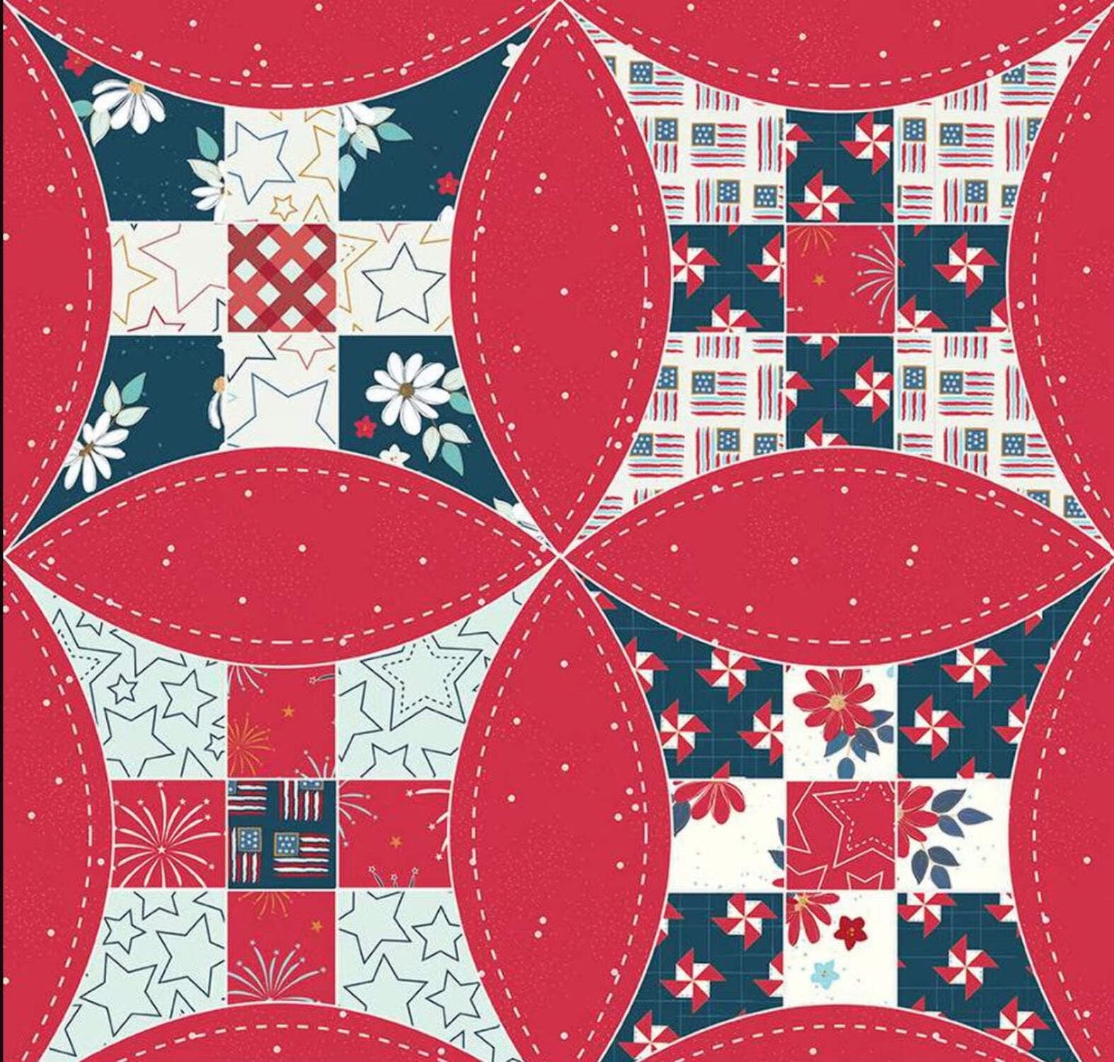 Riley Blake 108 Inch Wide Sweet Freedom Red 100% Cotton Fabric Sold by ...