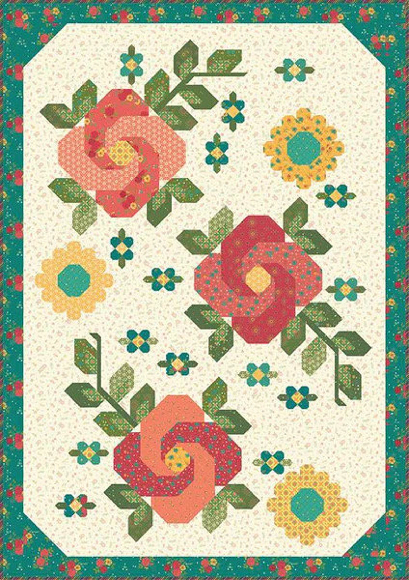Riley Blake Midnight Rose Garden Quilt Kit, Floral Pattern, Cream, with ...