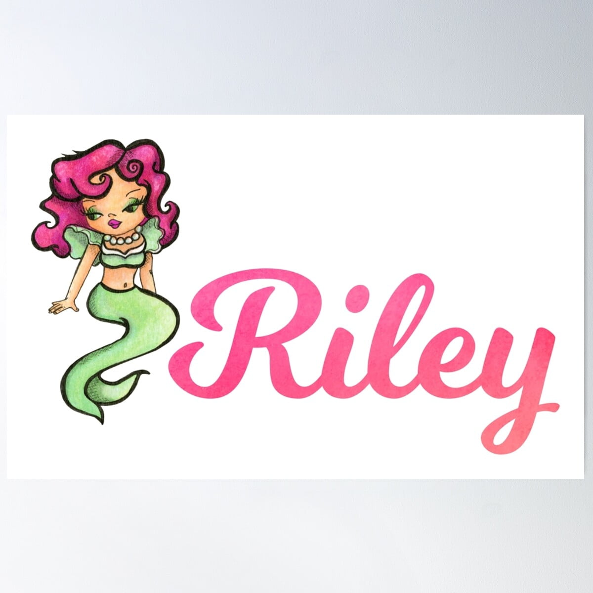 Riley Girls Name With Vintage Mermaid Poster Wall Art, Modern Wall ...