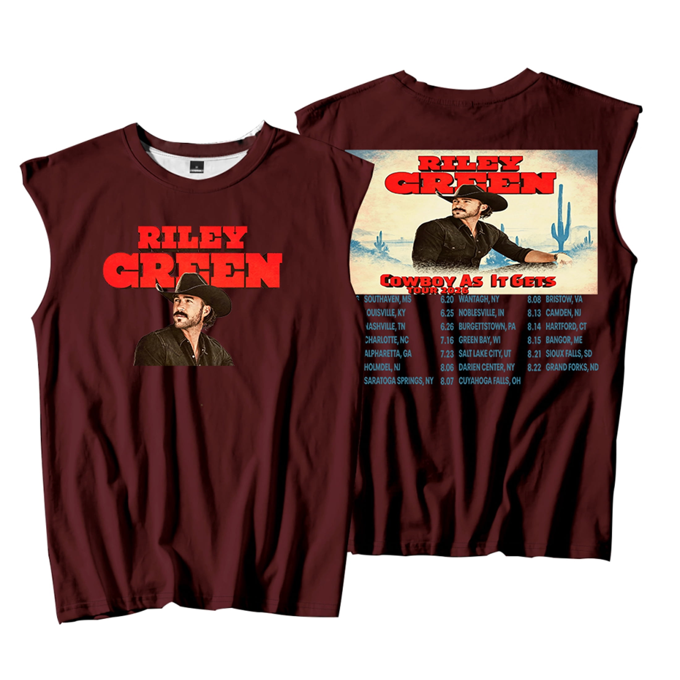 Riley Green Cowboy As It Gets Tour 2026 Tank Tops Sleeveless Vest Women ...