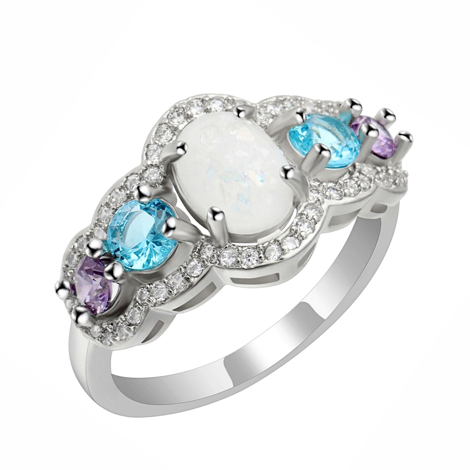 Riley Statement Ring White Fire Opal Purple Blue Cz Womens Ginger Lyne ...