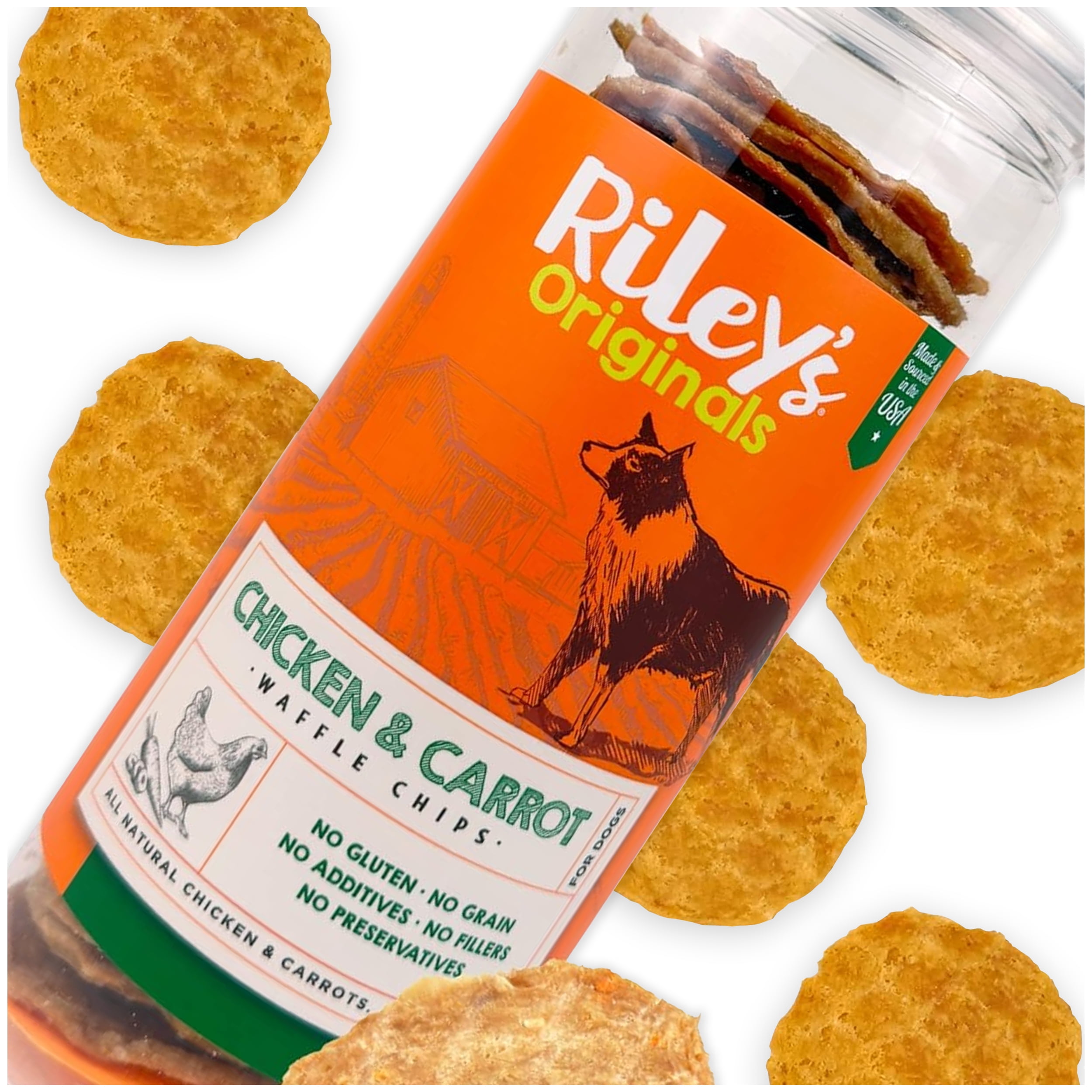 Riley's Chicken and Carrots Waffle Chips Dog Treats- USA Sourced Chicken Dog Treats, Limited ...
